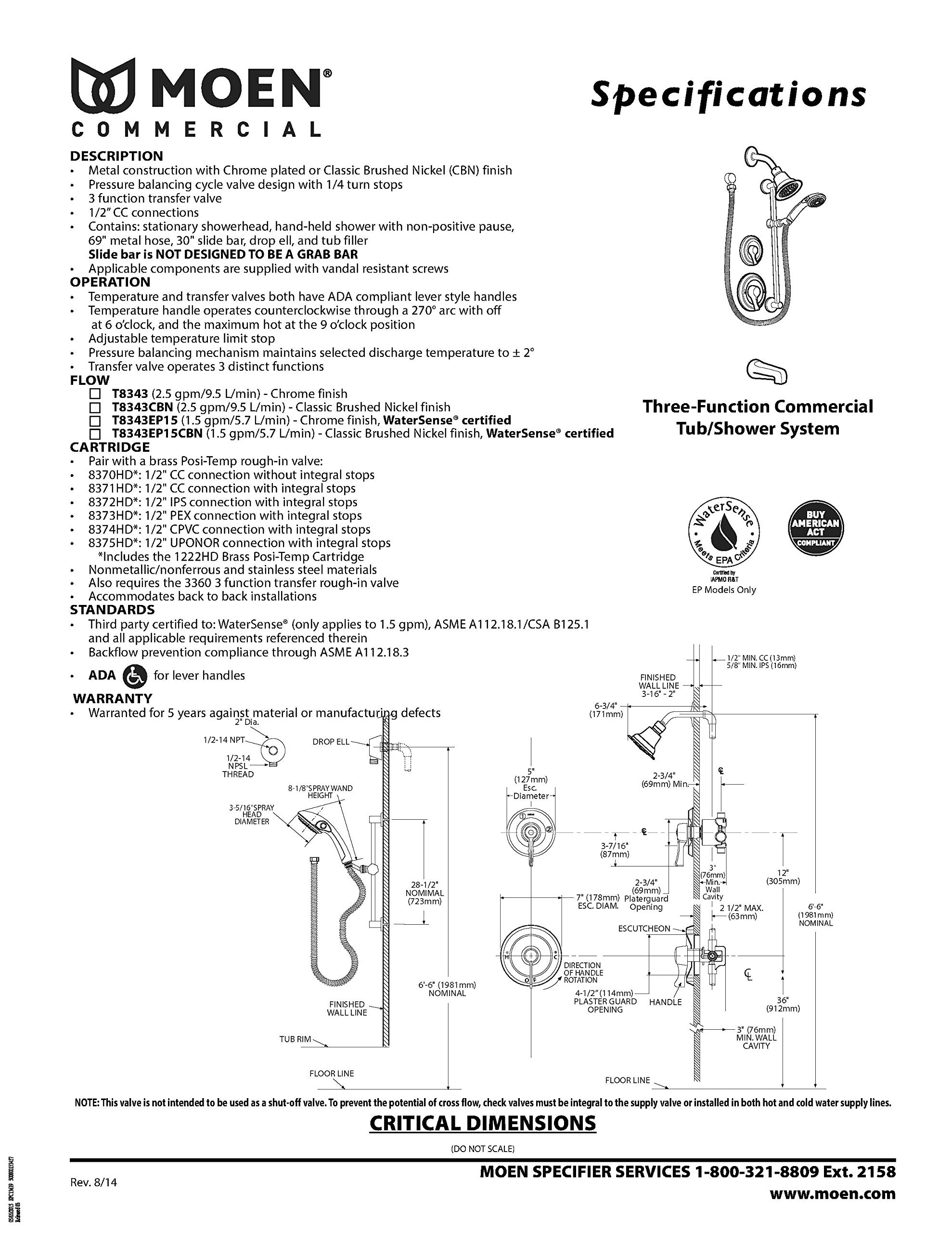 Moen Commercial M-DURA Classic brushed Nickel PosiTemp Trim Kit without Valve, 2.5-gpm, T8343CBN
