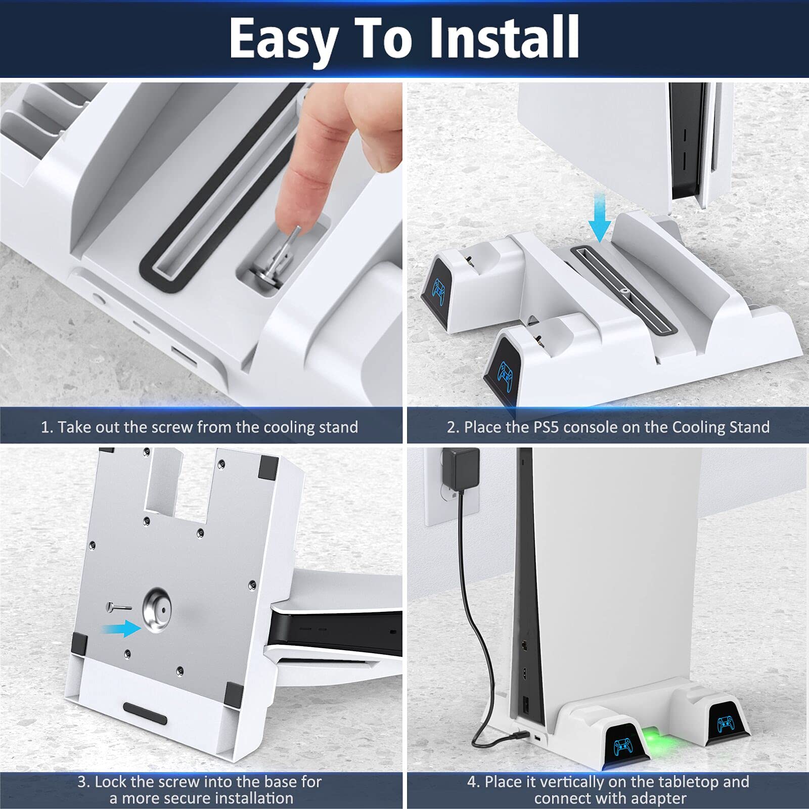 PS5 Stand Cooling Fan with Dual PS5 Charging Station for Playstation 5 Console,OIVO Suction ps5 Cooling Station & PS5 Controller Charger with Fast Charging AC Adapter,12 Game Slots ps5 Accessories