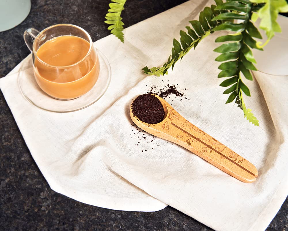 Talisman Designs Laser Etched Beechwood Scoop with Clip | Nature Design | Wood Coffee Spoon |, Cute & Functional Kitchen Tool, | Small Wooden Utensils