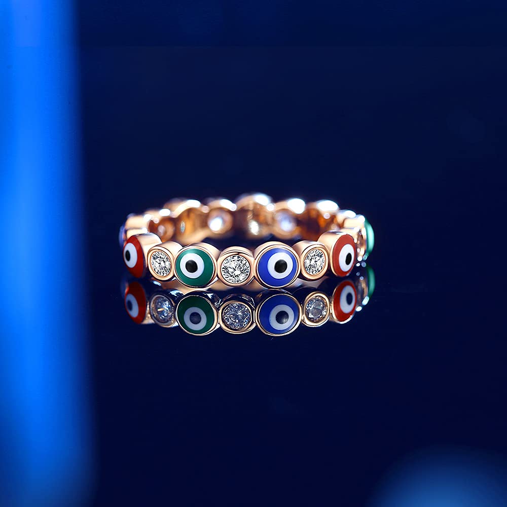 Puerzi Evil Eye Ring,Silver Plated Ring Suitable for Women,Size 6 to 10 (Silver, 6)