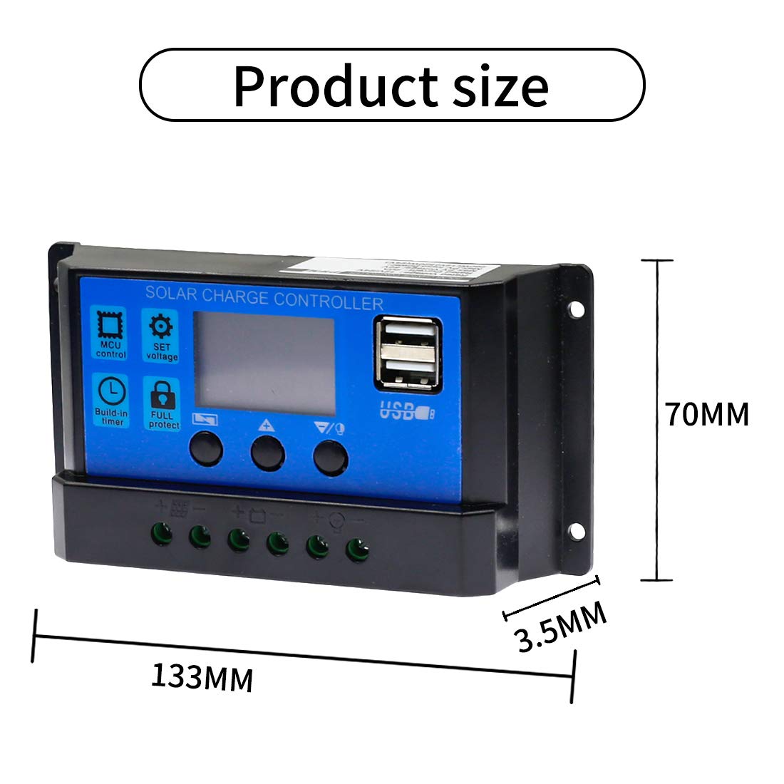 PHITUODA 20A Solar Charger Controller Solar Panel Battery Intelligent Regulator with Dual USB Port, Multi-Function Adjustable LCD Display Street Light Controller 12V/24V