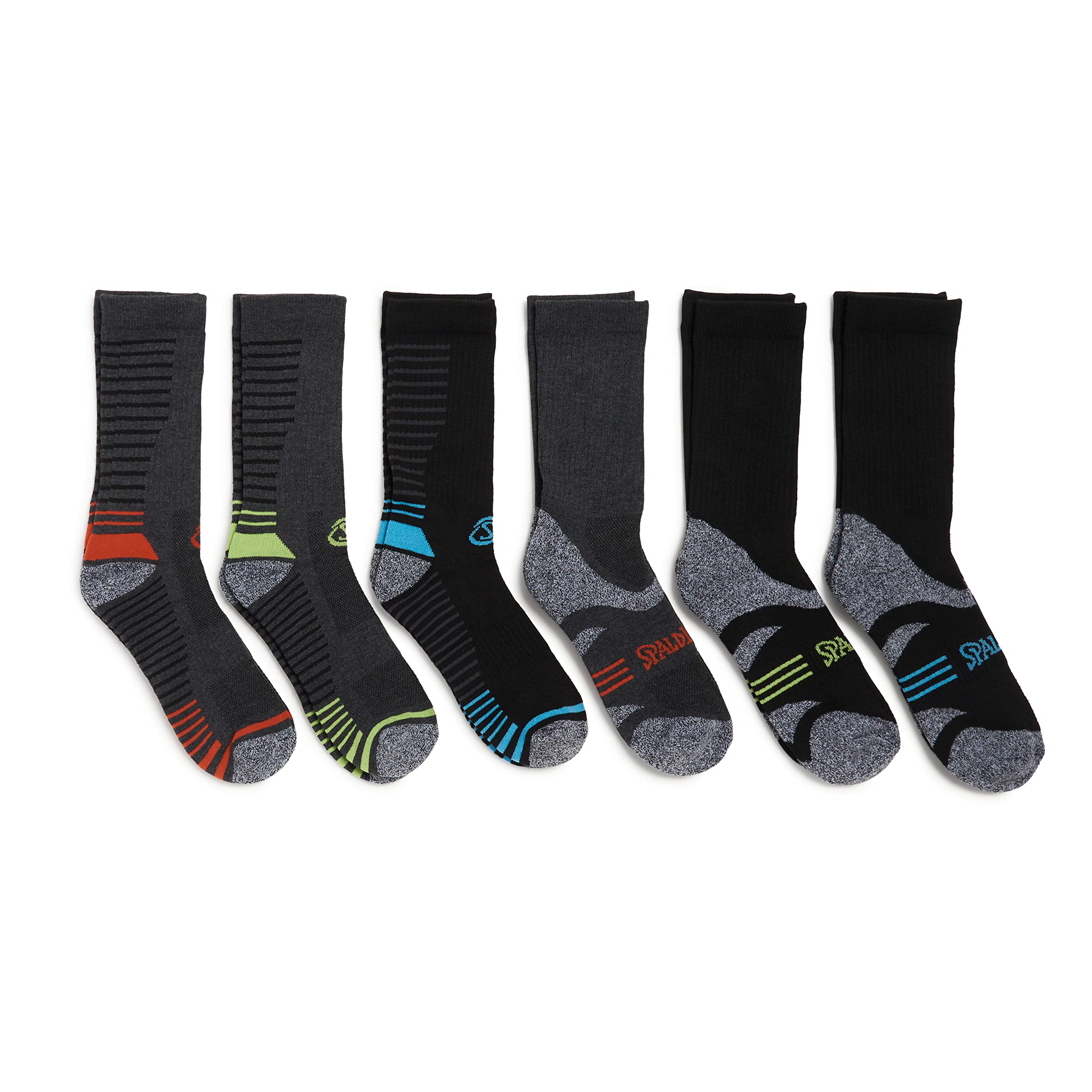 Spalding Men's Basic Breathable Crew Socks Cushion Heel Size 10-13 - Value Pack - 6 Pairs in pack