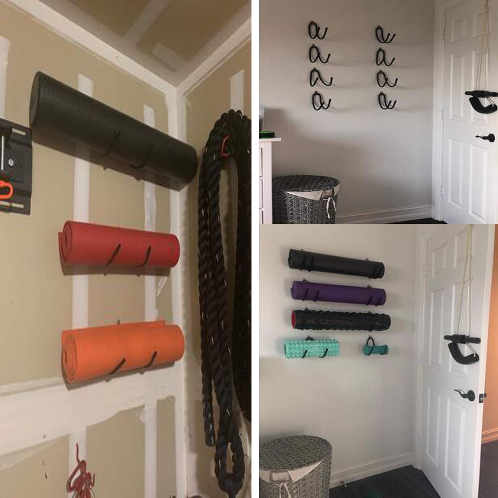 Metal Adjustable Wall Rack, Multi-Purpose Shelf for Foam Roller Racks Yoga Mat Storage Exercise Mat Organizer Bath Towels Holder for Your Fitness Class or Home Gym Bathroom, Up to 20Lbs - (4 Pack)