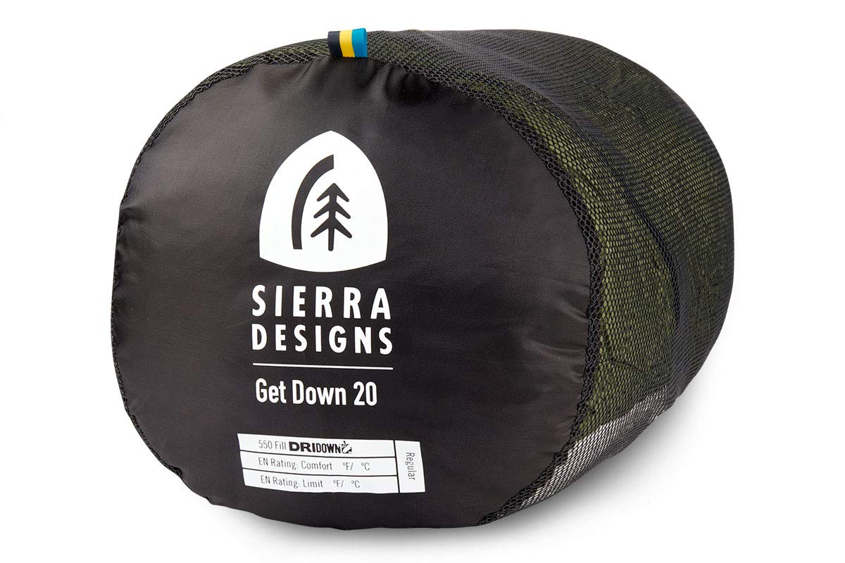 Sierra Designs Get Down 20 Degree Sleeping Bags - 550 Fill Power DriDown (PFC Free), Mummy Style Camping & Backpacking Sleeping Bags for Men & Women, Stuff Sack Included (Regular)