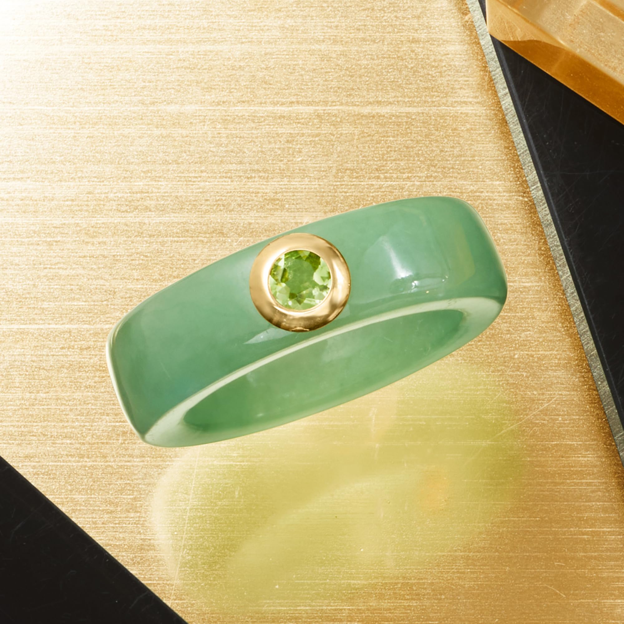 Ross-Simons Jade and .30 Carat Peridot Ring With 14kt Yellow Gold. Size 6