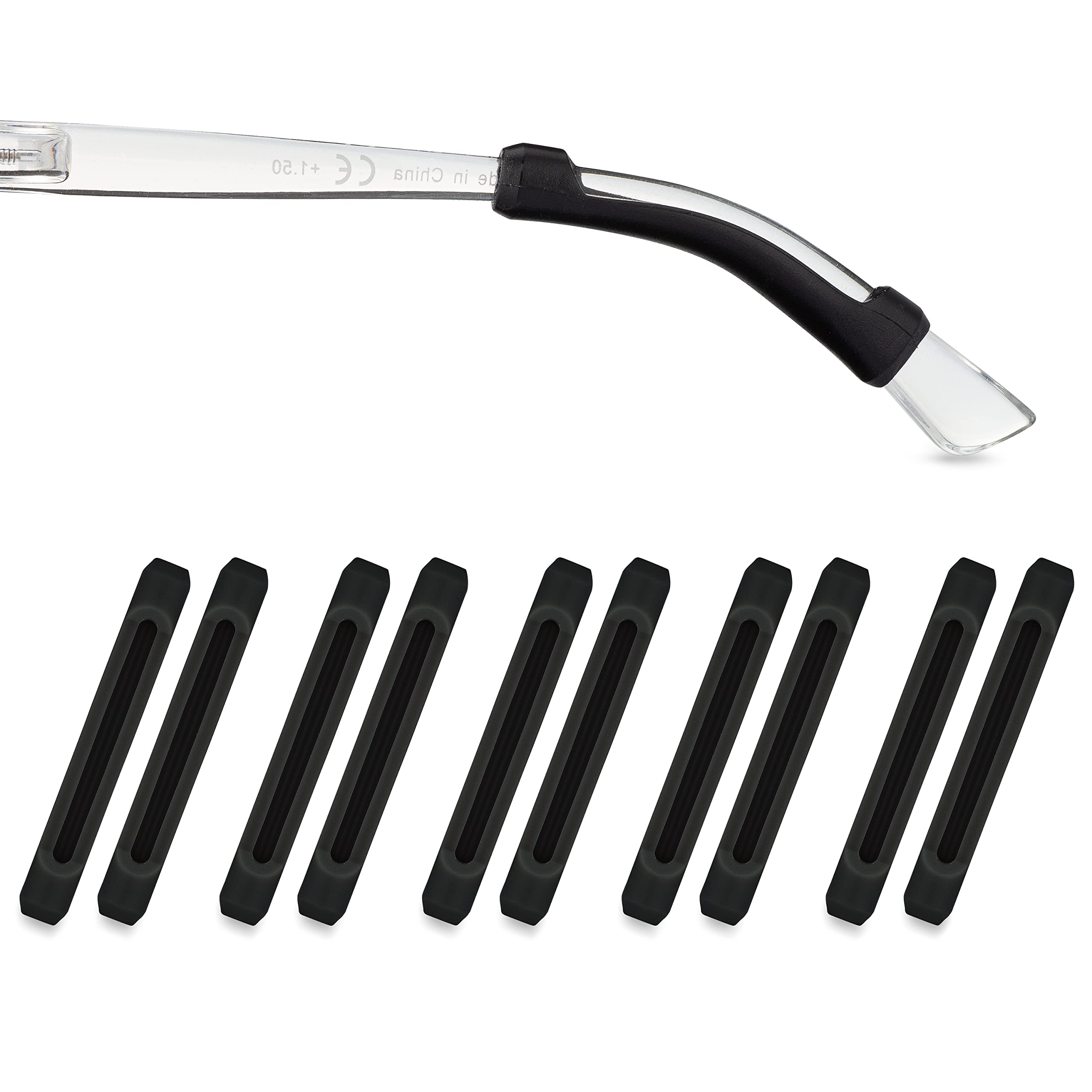 Pilotfish Basics Silicone Temple Tips Glasses Holder, Sunglasses Eyewear Retainer Reading Glasses Ear Grip, and Accessories, Premium Anti-Slip Eyeglass Holder 5 pairs (Black, 5 Pairs)