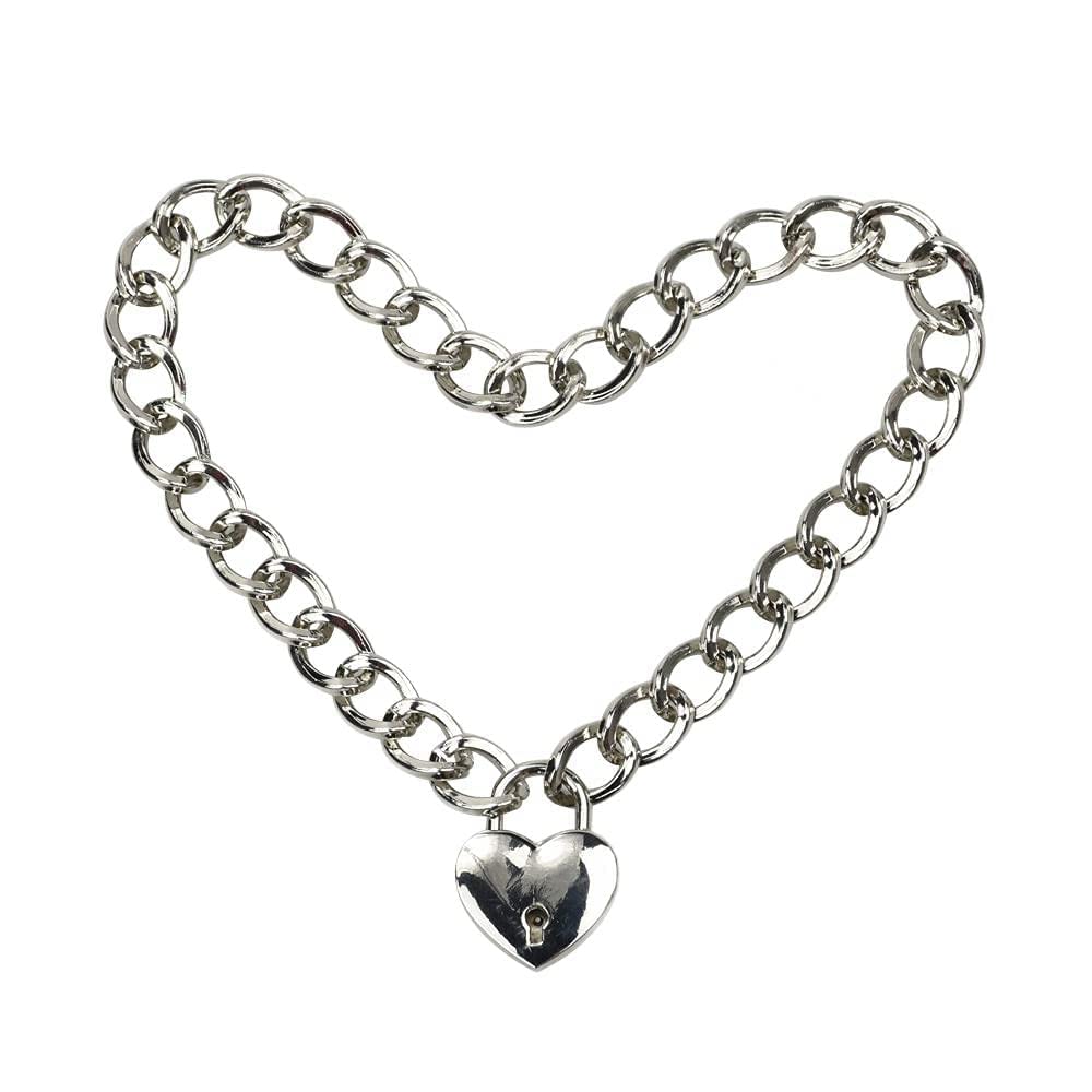Lover Heart Padlock Necklace, Choker Necklaces for Women with Lock and Key, Metal Padlock Choker Pendant 18in