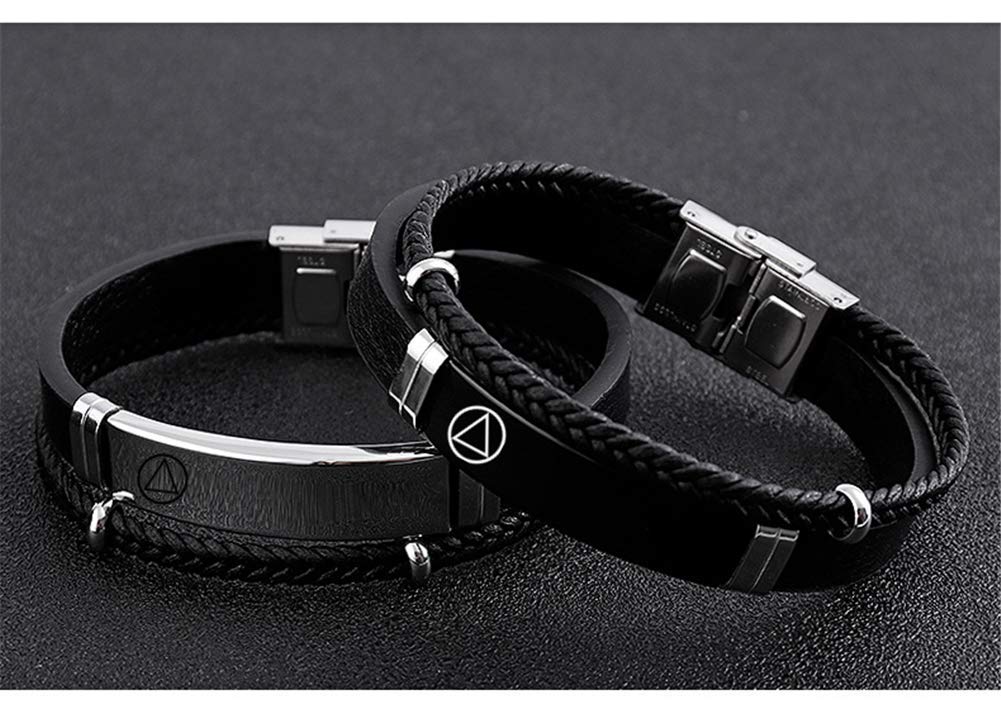 Personalized AA NA Sobriety Gifts for Women Men,Stainless Steel Leather Narcotics Alcoholics Anonymous Addiction Bracelets Bangle,Inspired One Day At A Time Sober Recovery Jewelry for Her Him