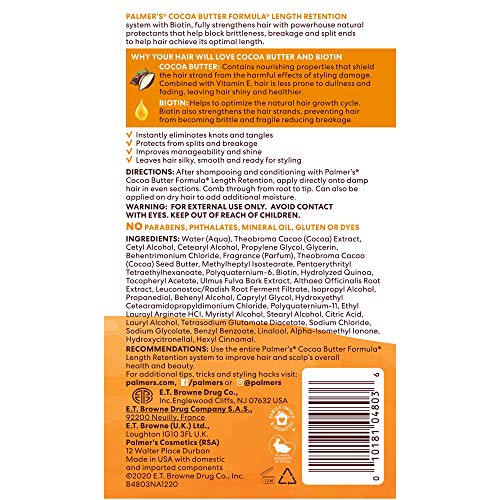 Palmer's Cocoa Butter & Biotin Length Retention Leave-In Conditioner, Instant Detangler, Soften and Strengthen Textured and Curly Hair, 8.5 Ounce