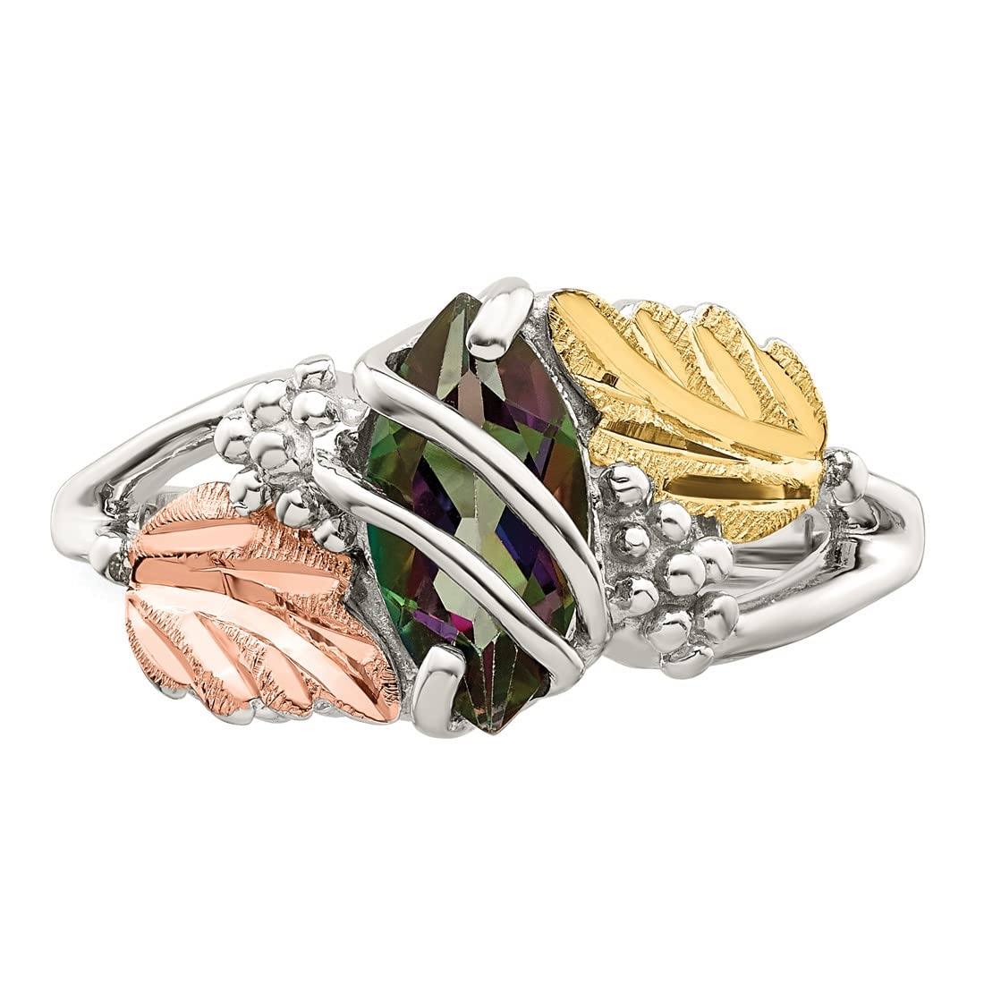 Marquise Mystic Fire Topaz Double Wrap Ring, Sterling Silver, 12k Green and Rose Black Hills Gold Size 7