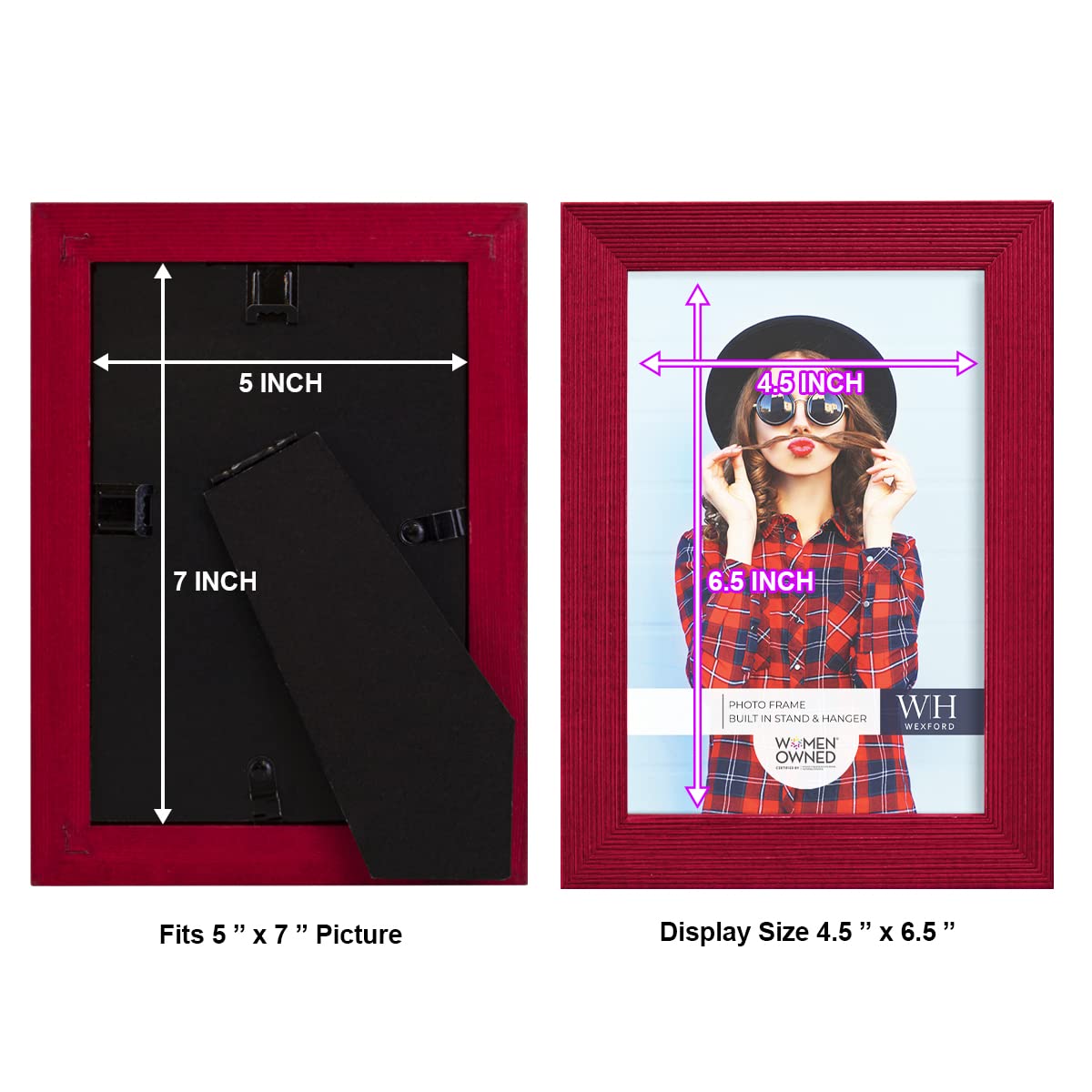 Renditions Gallery 5x7 inch Picture Frame Set of 2 High-end Modern Style, Made of Solid Wood and High Definition Glass Ready for Wall and Tabletop Photo Display, Red Frame