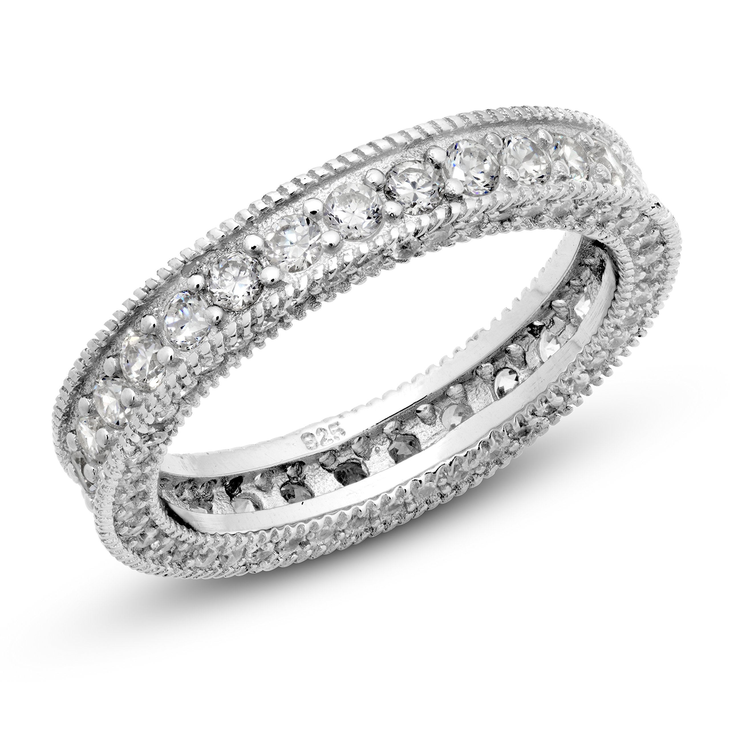 Metal Factory Sz 8 Sterling Silver 925 Cubic Zirconia CZ Vintage Milgrain Eternity Band Ring
