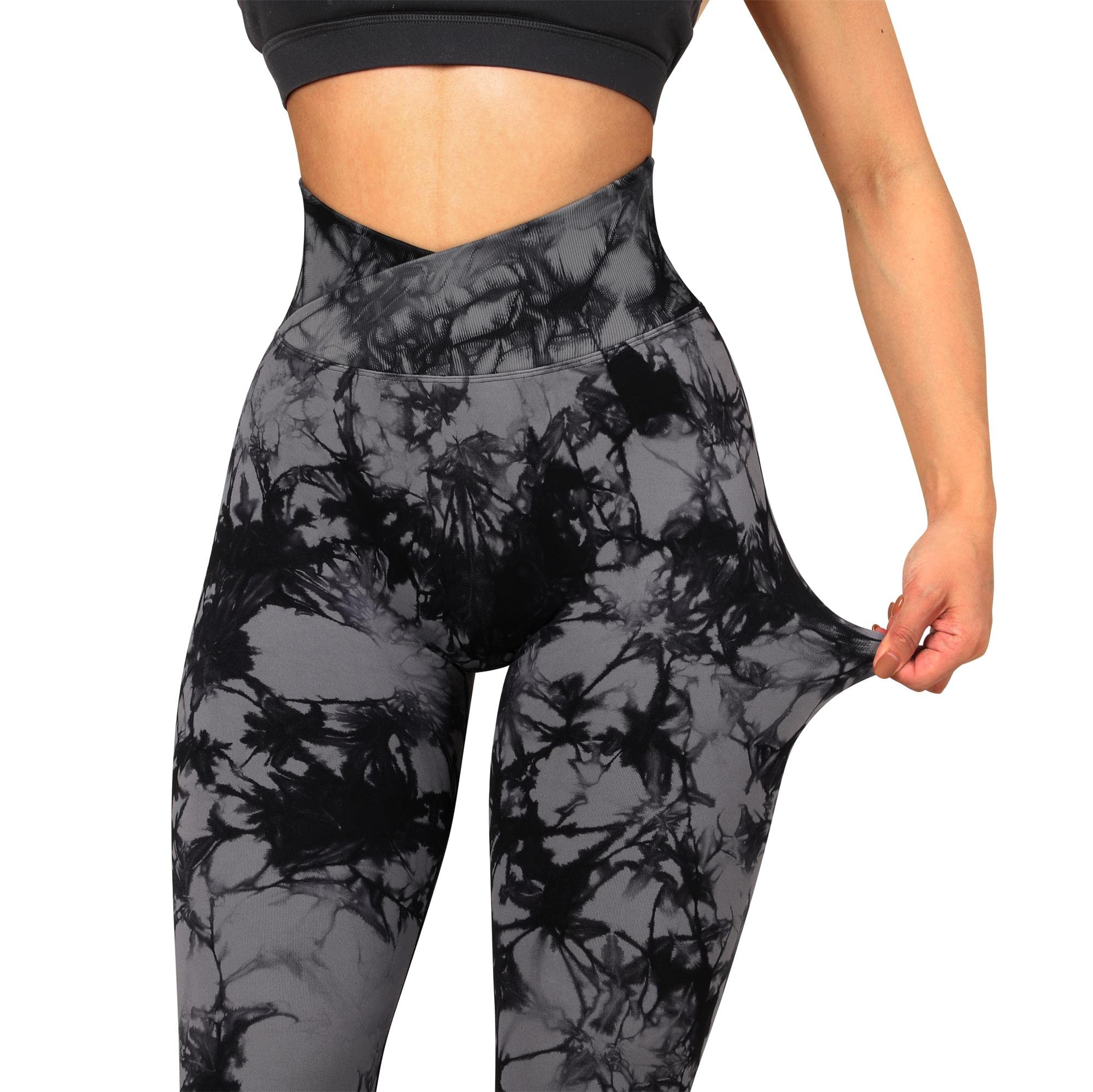 RXRXCOCO Women Seamless Crossover Leggings High Waisted Butt Lifting Workout Yoga Pants Large Rose Red