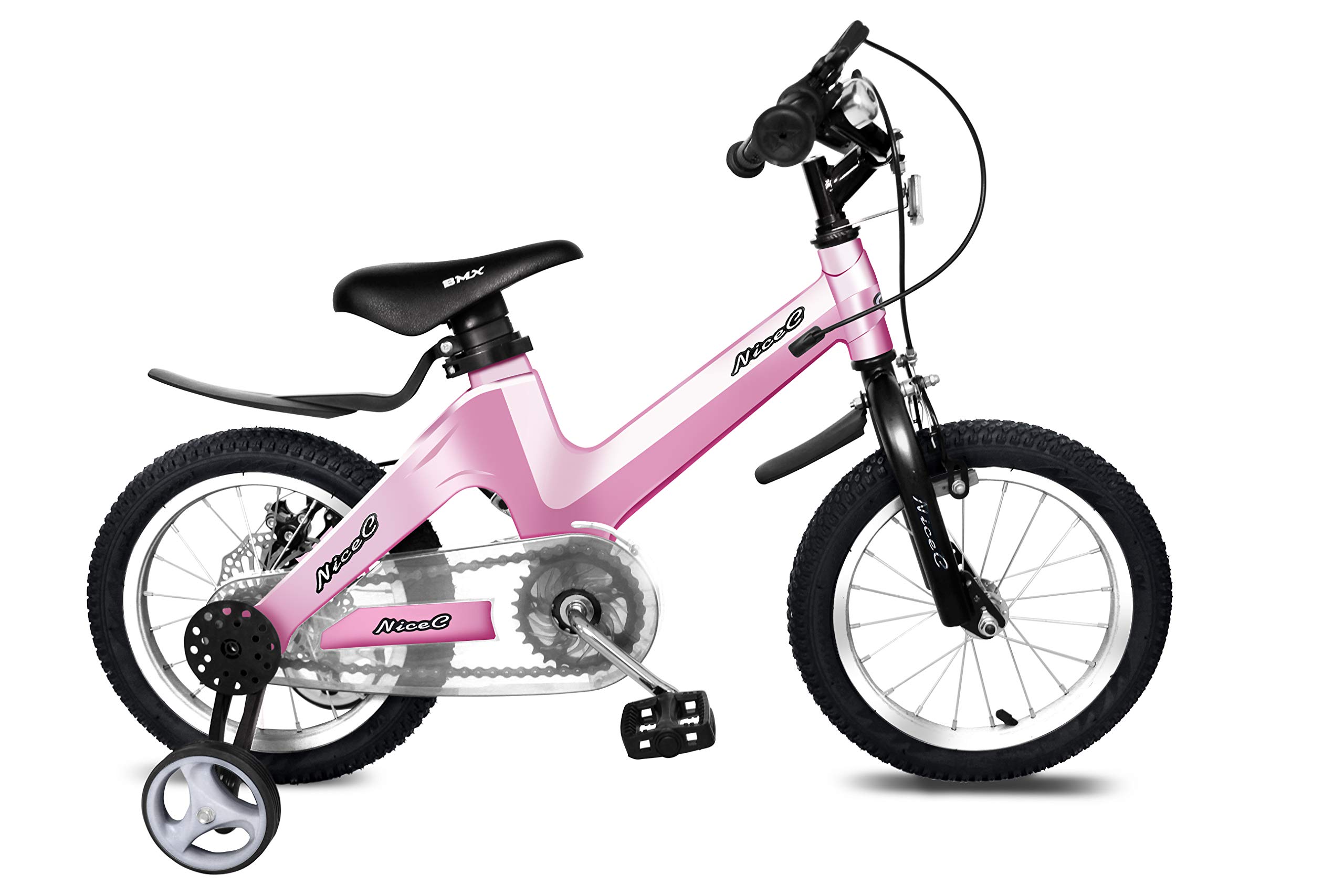 NiceC Kids BMX Bike, Princess Pink, 14 inch, Adjustable, Training Wheels Included