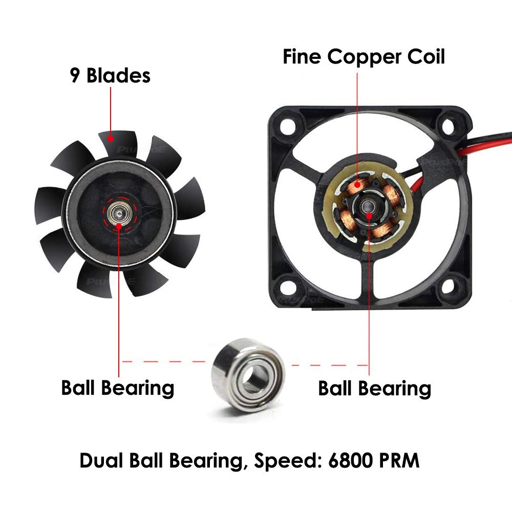 PLUSPOE 2-Pack 40mm x 10mm DC 12V Brushless Cooling Fan, Dual Ball Bearing for Computer case 3D Printer Humidifier and Other Small Appliances Series Repair Replacement
