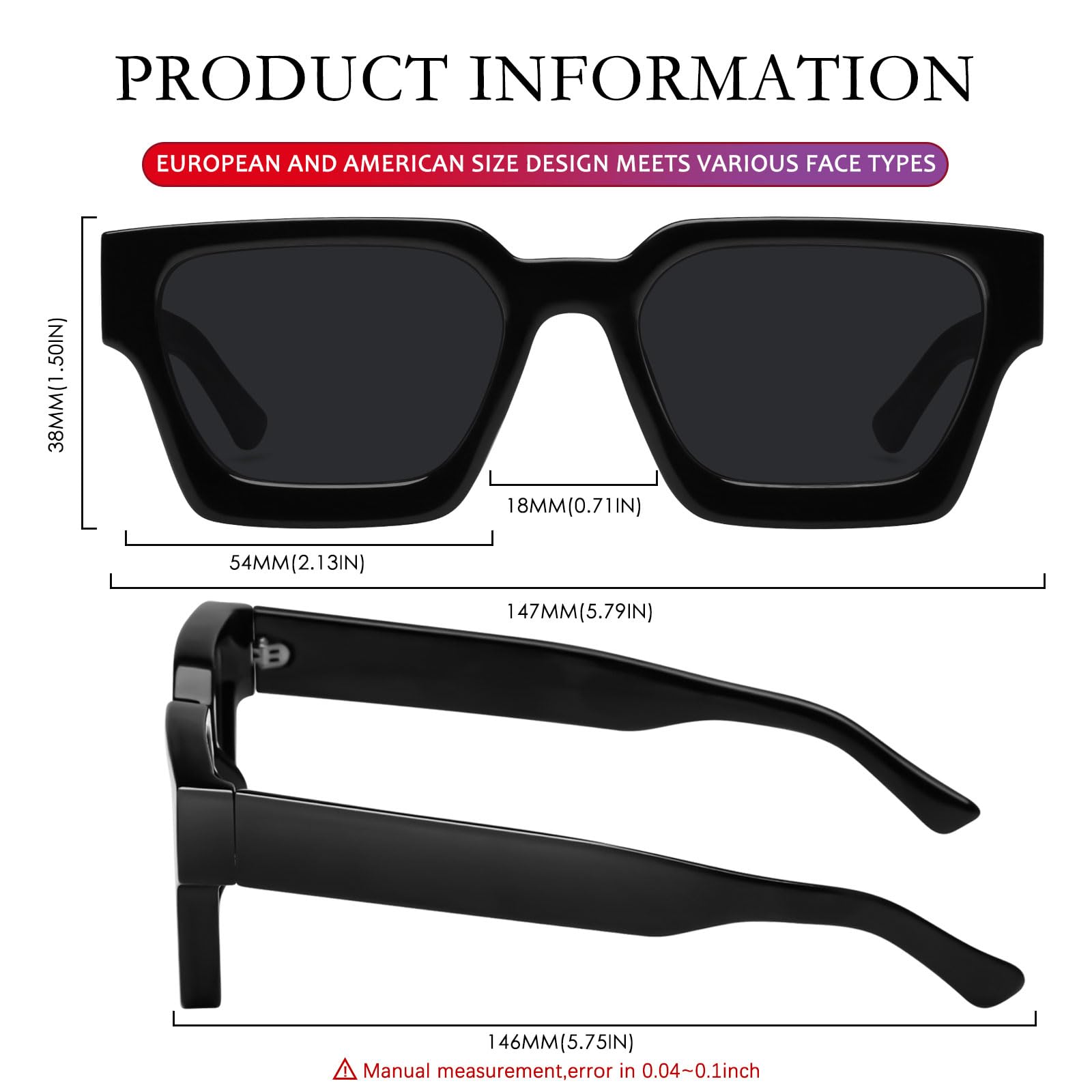 YMRFW Simple Women's Square Sunglasses Men's Thick Frame Classic Trend Black Sunglasses UV Protection