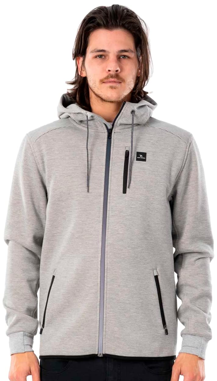 Rip Curl Men's Departed Anti Series Technical Zip Up Hooded Sweatshirt, Grey, Large