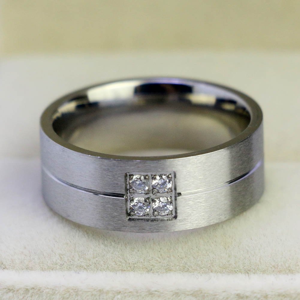 LOVERSRING Couple Ring Bridal Set His Hers White Gold Plated CZ Stainless Steel Wedding Ring Band Set