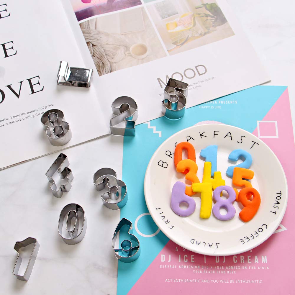 SurgeHai Mini Number Cookie Cutters β1.7" Stainless Steel Cake Decorating Small Number Cutters with Cut-Outs, 9-Piece Set