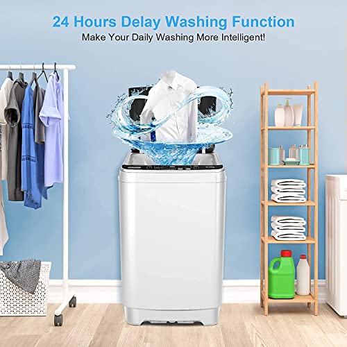 Portable Washing Machine with Drain Pump - Compact Washer 17.8 Lbs Capacity 2.4 Cu.ft - Portable Washer and Spin Dryer Combo/10 Programs and 8 Water Levels - Full-Automatic for Apartment/Dorm/RVs