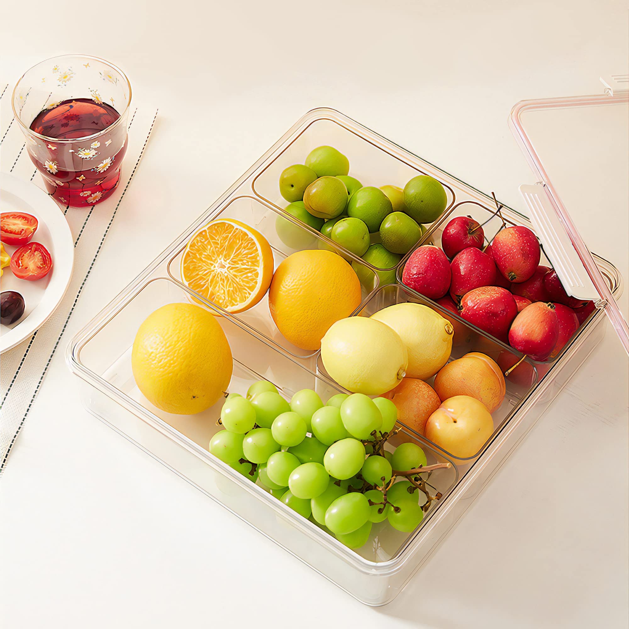 Mano 2 Pack Serving Trays for Party Divided Veggie Tray with Lid Sealed Sectioned Fruit Snack Serving Platter Vegetable Storage with 5 Compartments Snackle Box Charcuterie Container Fridge Organizer