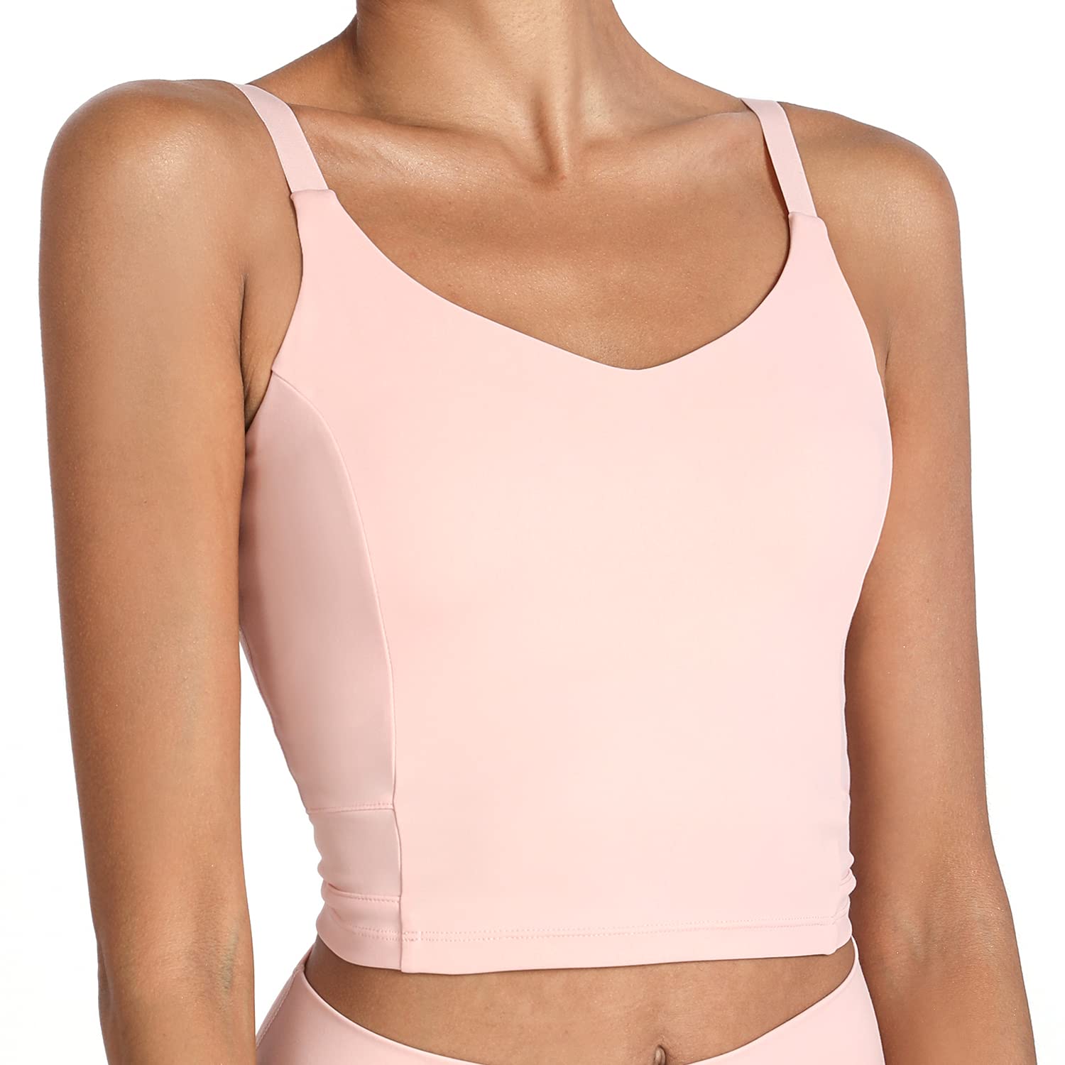 niceday Women’s Longline Sports Bra Wirefree Padded Medium Support Yoga Bras for Running Workout Tank Tops Pink