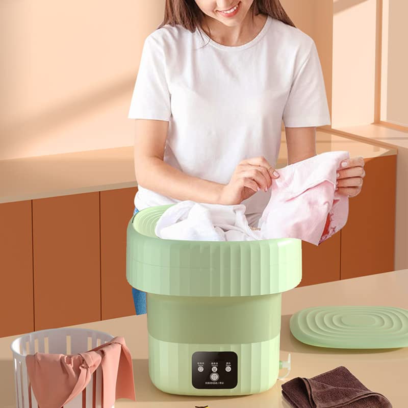 Portable Washing Hine,Foldable Mini Small Washer, 6LPortable Laundry Washer, Electric Underwear Blue Light Laundry Washer with Draining Bask, for Home, Business, Travel, College Room, Rv(Green)