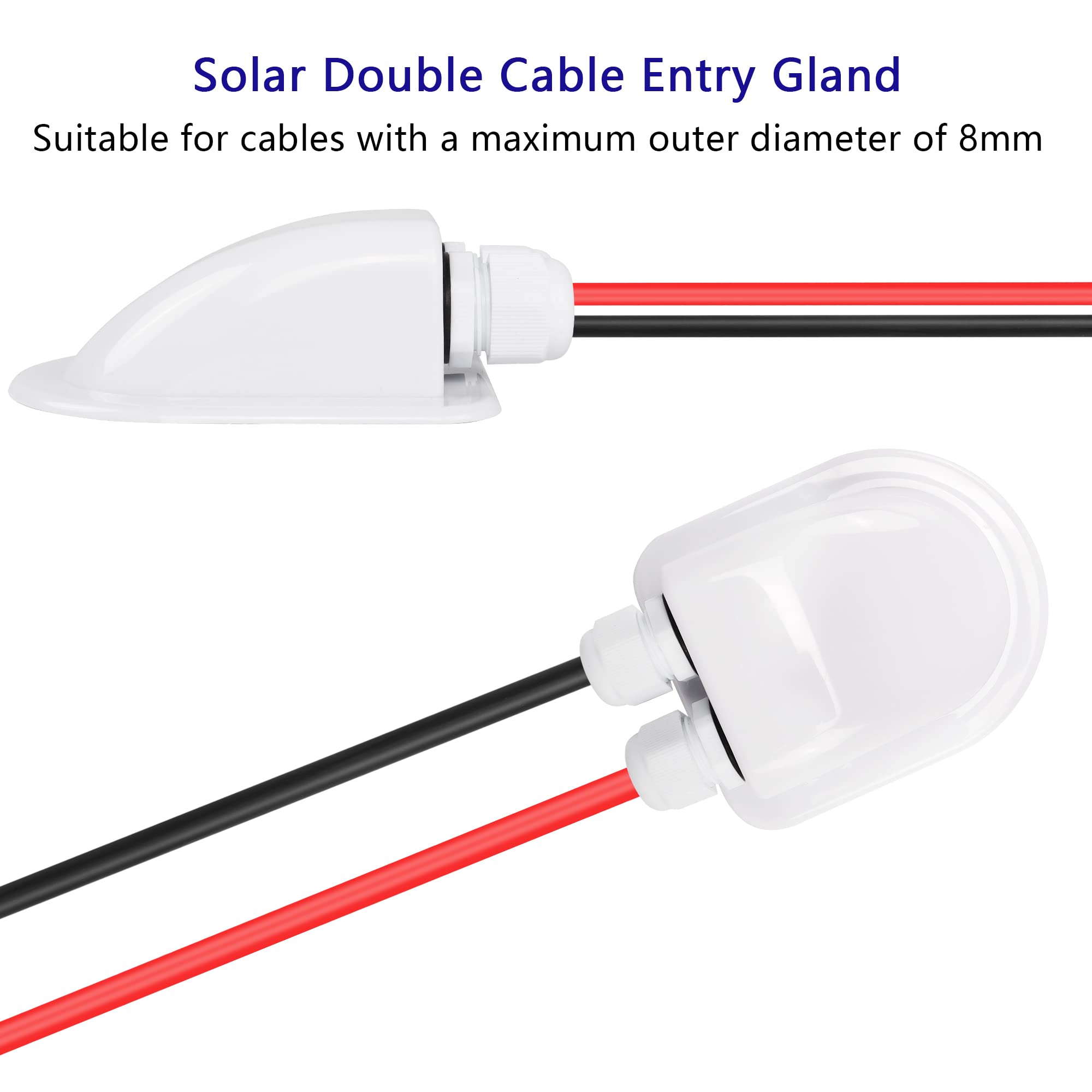 PNGKNYOCN ABS Solar Double Cable Entry Gland IP68 Waterproof,Cable with Maximum Outer Diameter of 8mm is Allowed to Pass Through,for Solar Project on Rv, Campervan, Boat (White)