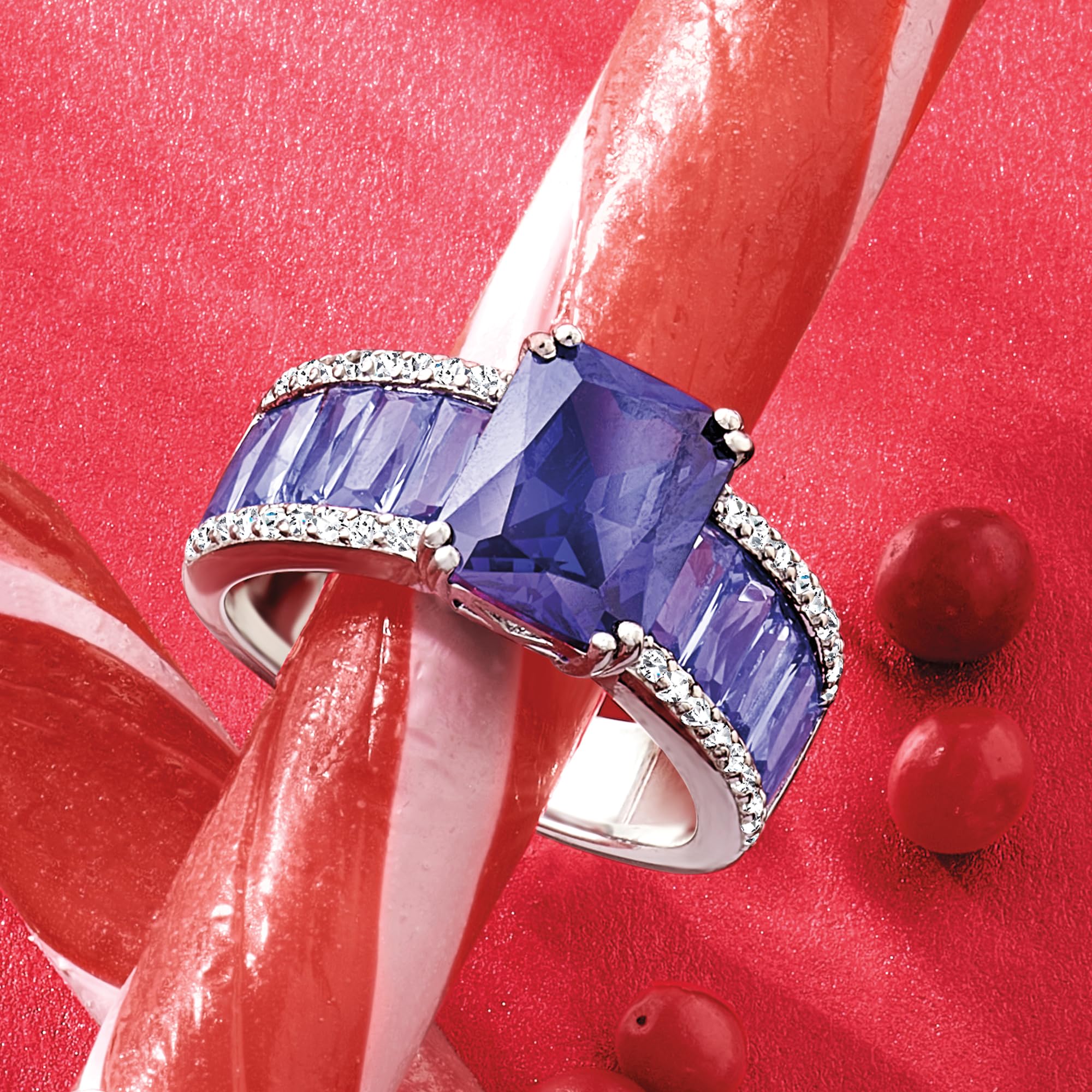 Ross-Simons 6.75 ct. t.w. Simulated Tanzanite and .20 ct. t.w. CZ Ring in Sterling Silver. Size 7