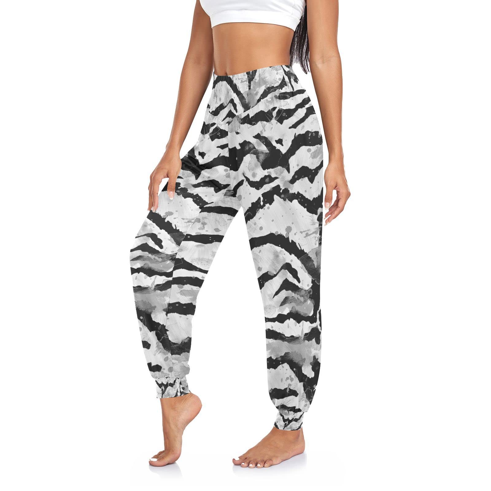 Yasala Harem Pants for Women Tiger Stripes Smocked Waistband Yoga Pants Hippie Palazzo Pants Athletic Workout Pants