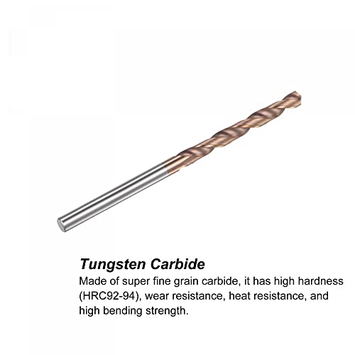 uxcell Twist Drill Bit, 3.3mm Jobber Drill Bit Nanoscale Titanium Coated K35 Tungsten Carbide Straight Shank 60mm Length for Drilling Stainless Steel Alloy Steel
