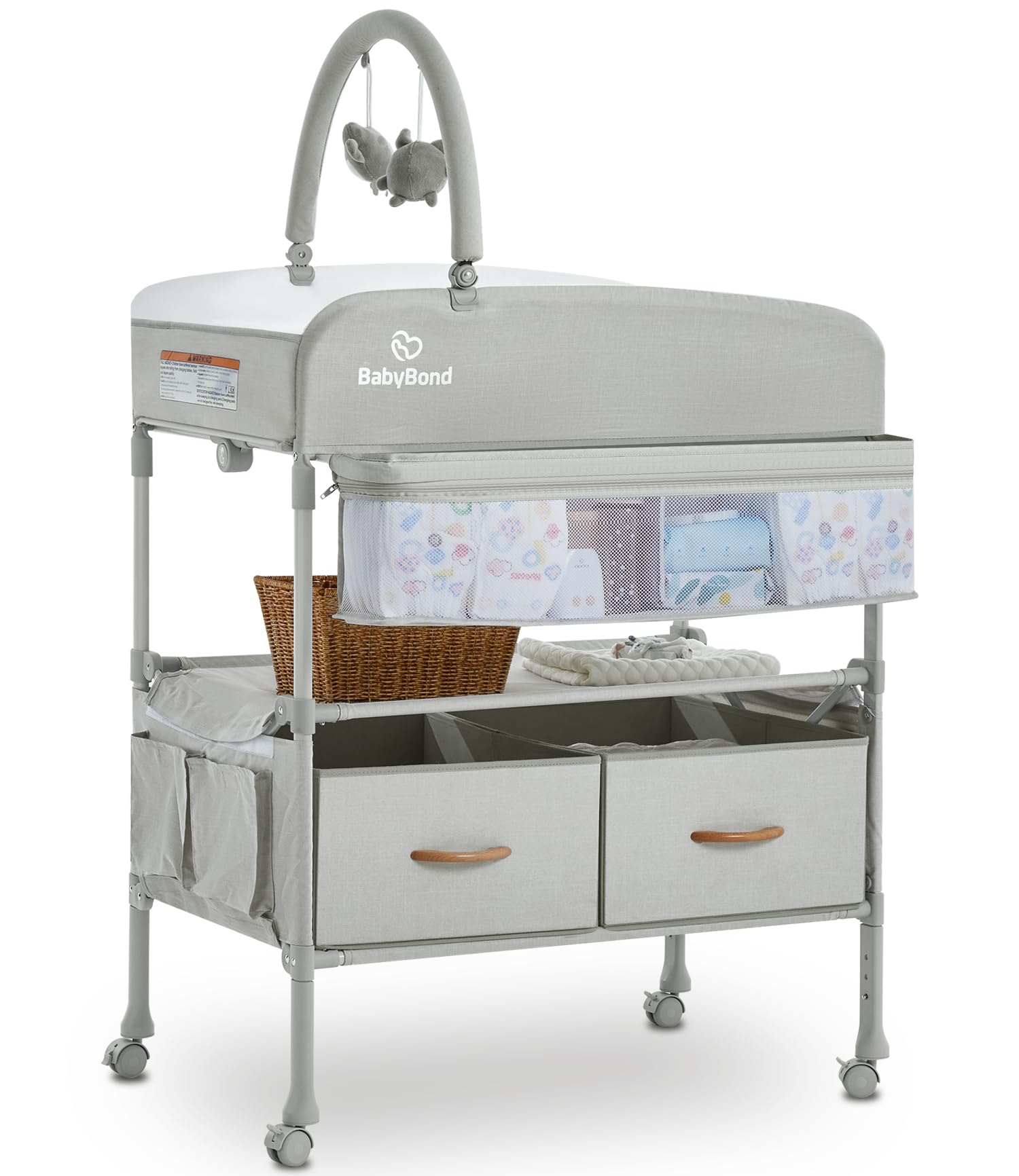 Portable Baby Changing Table with 2 Storage Baskets, BabyBond Foldable Changing Table Dresser Waterproof Diaper Changing Table Height Adjustable Changing Station for Infant and Newborn(Beige)