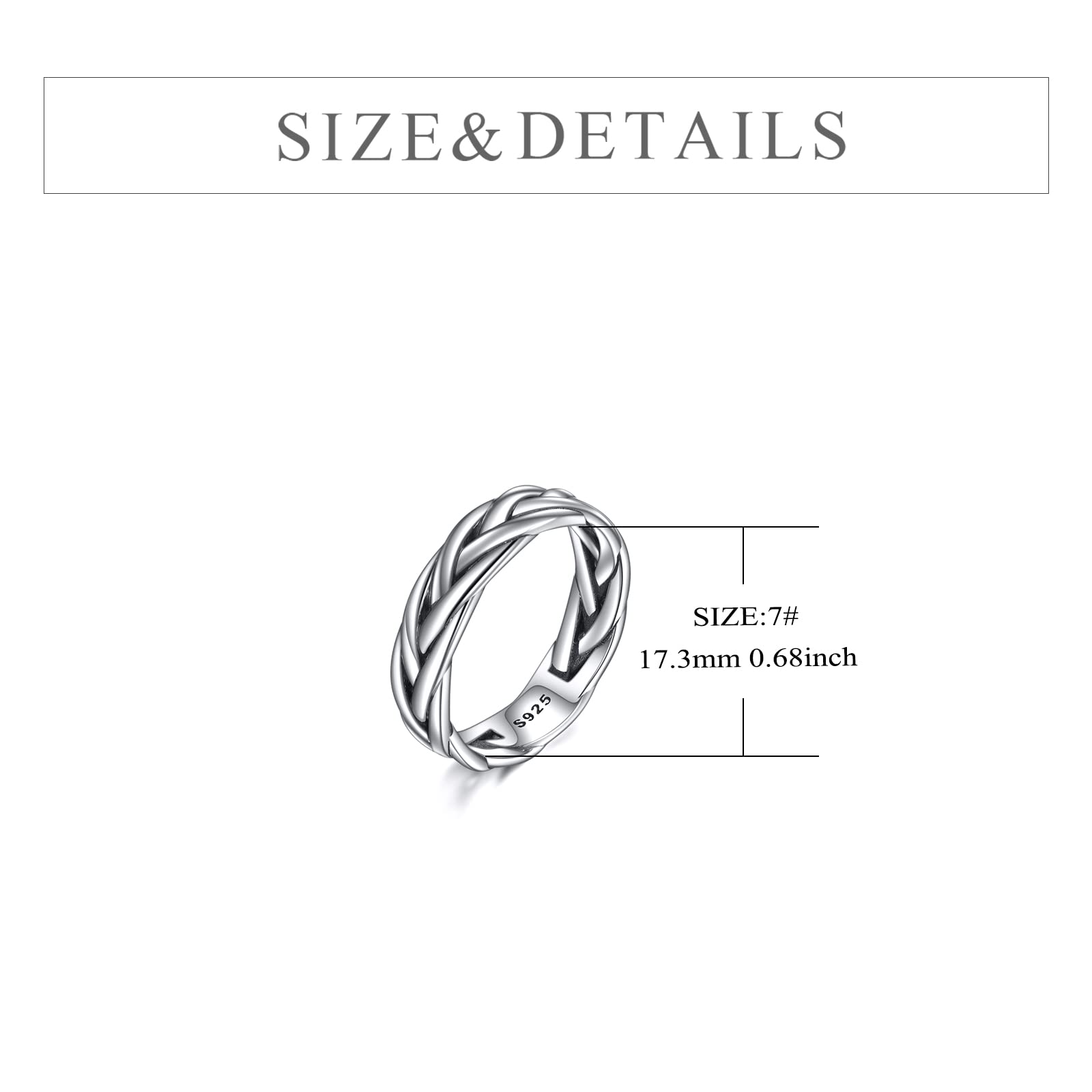 TIGER RIDER 925 Sterling Silver Braided Ring Weave Ring for Women -US8