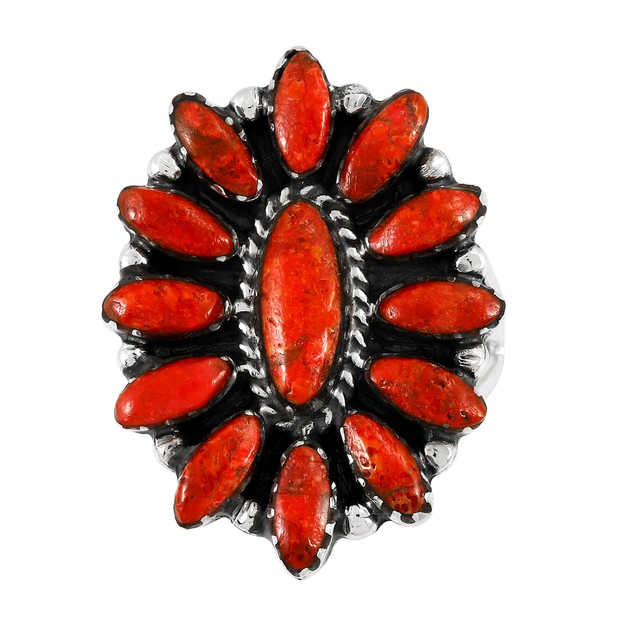 Turquoise Network Coral Ring Sterling Silver 925 Genuine Gemstones Size 6 to 11 (Coral) (7)