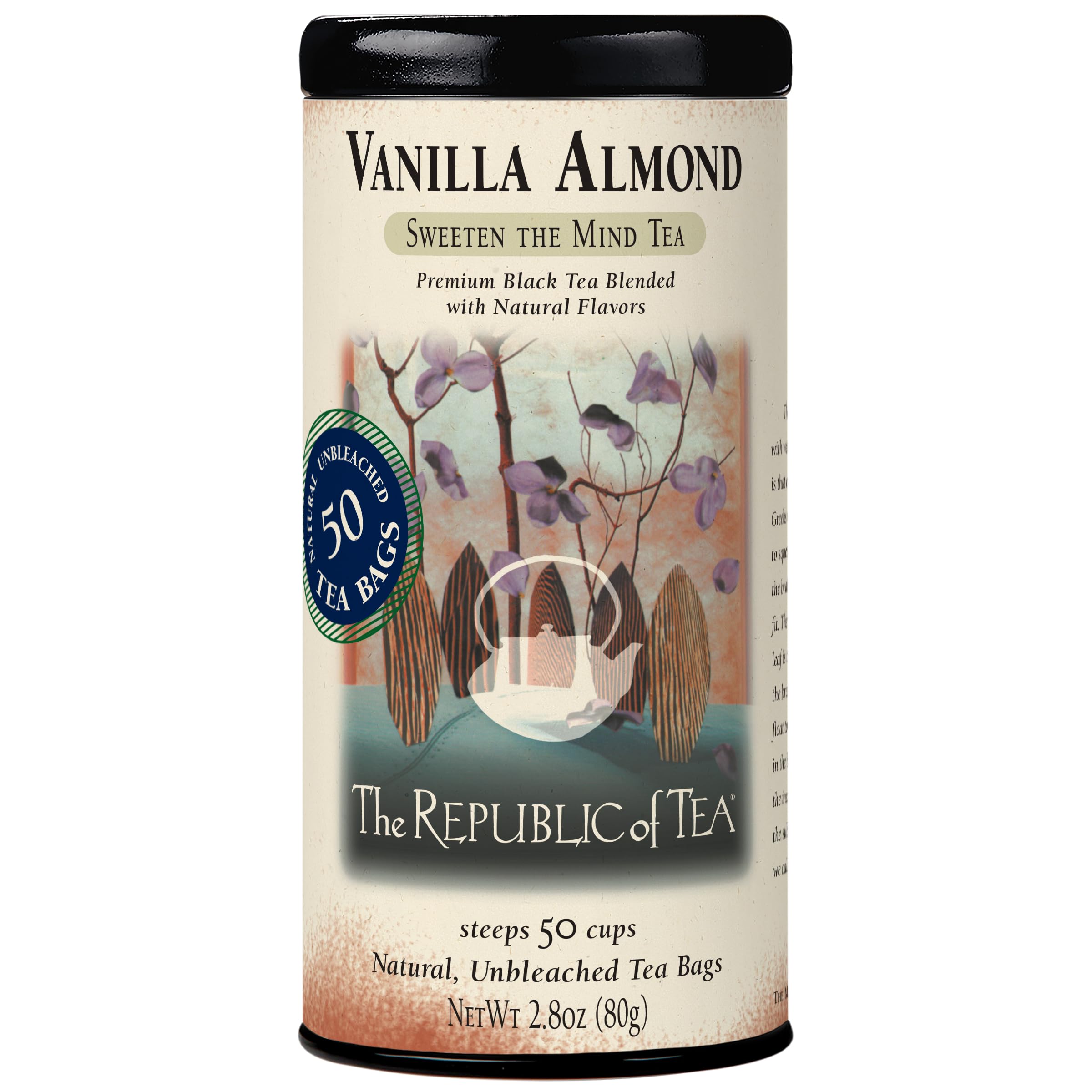 The Republic of Tea â Vanilla Almond Black Tea Tin, 50 Tea Bags, Naturally Caffeinated