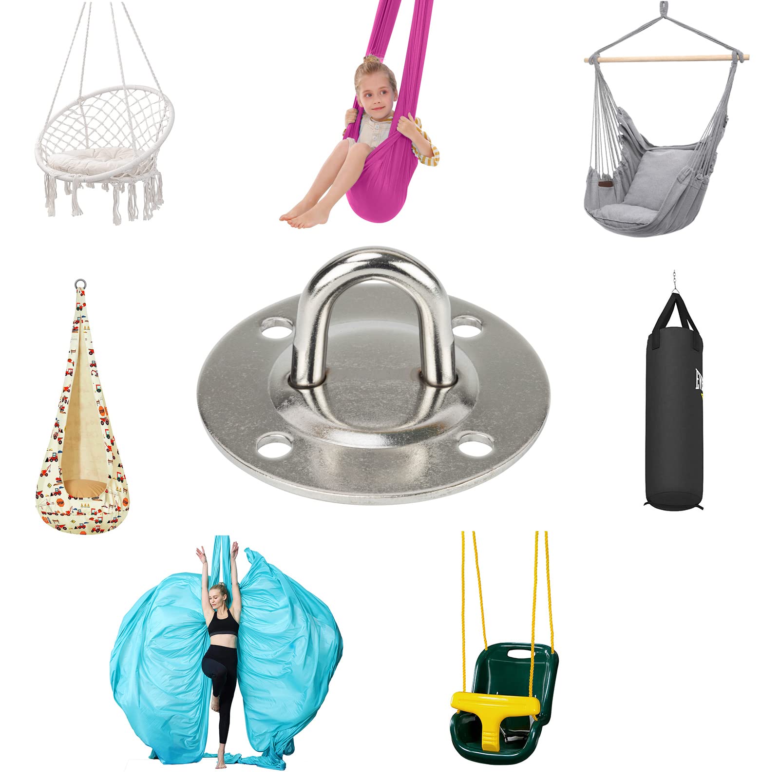 SKYPHAROS Heavy Bag Mount, Wall Ceiling Mount Bracket with 4 Expansion Bolts and 4 Wood Screws for Yoga Hammock, Kids Swing, Punching Bag Hanging Kit