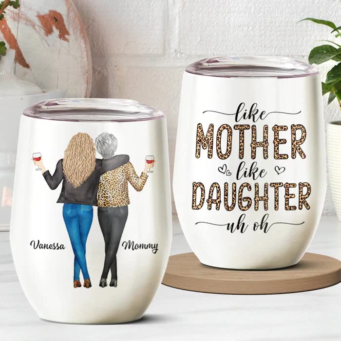 Pawfect House Mother Daughter Oh Crap - Family Personalized Custom Wine Tumbler - Stainless Steel Insulated Wine Tumblers 12oz - Birthday Gift For Mother From Daughter (2 Women, ST-Y001)