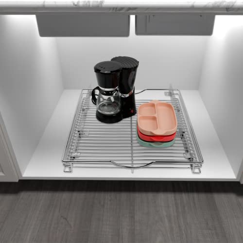 SITE Pull Out Cabinet Organizer 20" W x 21" D Heavy Duty Under Kitchen Cabinet Sliding Shelf, Requires At Least 22β Cabinet Opening, Chrome Finish