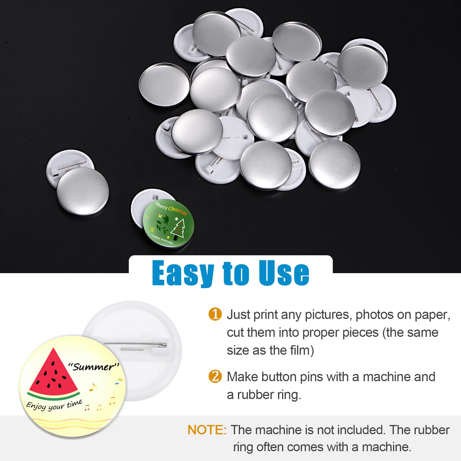 MECCANIXITY Blank Pin Back Button Parts, 25mm 0.98 Inch, 500 Set Sewing Buttons Round Metal Cover Plastic Button Back Clear Film for Button Maker Machine