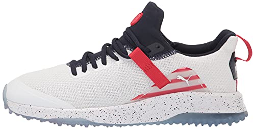 Puma Men's Fusion Evo Stars & Stripes Golf Shoe, White-Navy Blazer-High Risk Red, 7.5