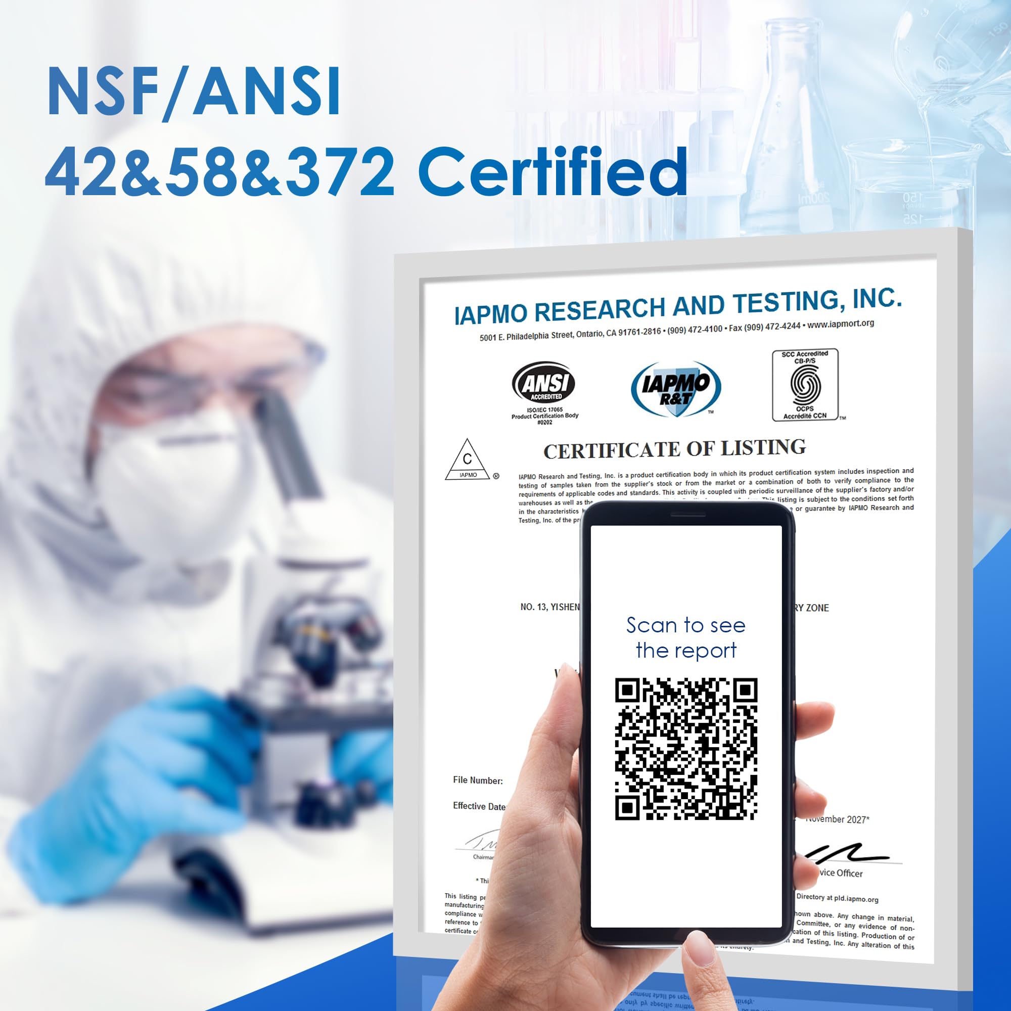 Waterdrop G3P800 Reverse Osmosis System with WD-G3-2CFCB Filter, 800 GPD Fast Flow, NSF/ANSI 42 & 58 & 372 Certified, 3:1 Pure to Drain