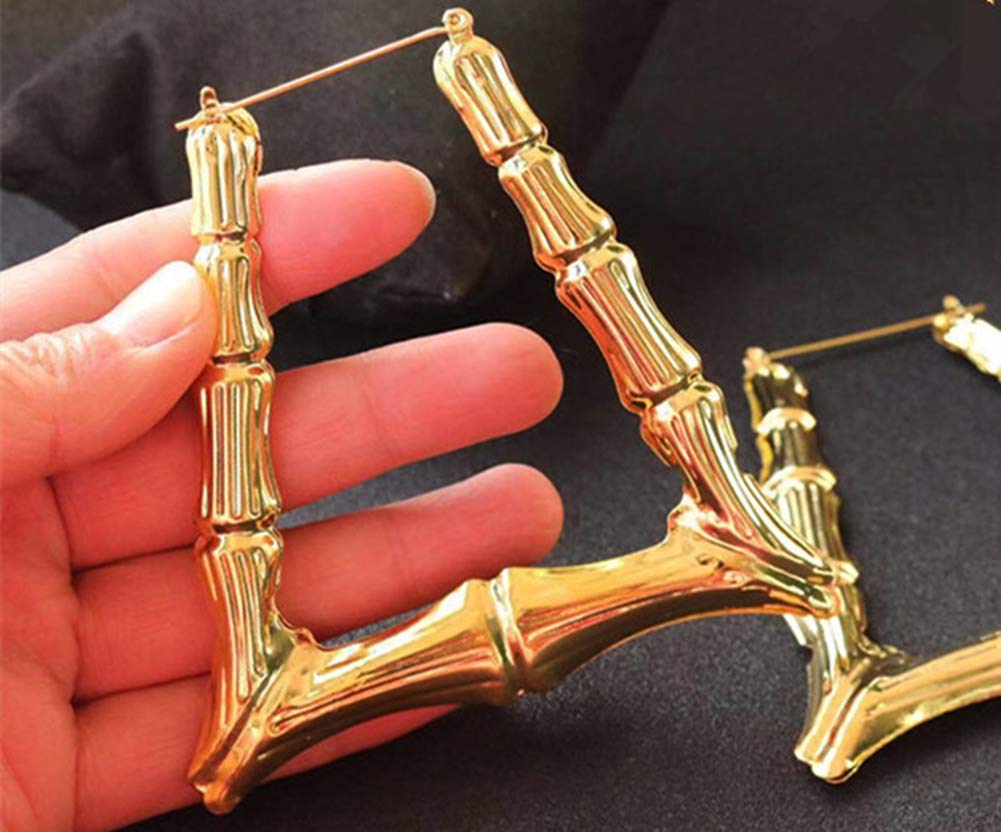 Oversized Bamboo Hoop Earrings for Women Triangle Gold Tone Hip-Hop Hoop Earrings Punk Jewelry (Trapezoidal golden)