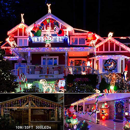 oopswow LED Icicle Lights,300 LEDs 33ft,8 Modes with Remote and Light Sensor,Curtain Fairy Light for Wedding/Christmas/Halloween/Thanksgiving/Easter/Party/Backdrops/Gazebo,Connectable(Multicolor)