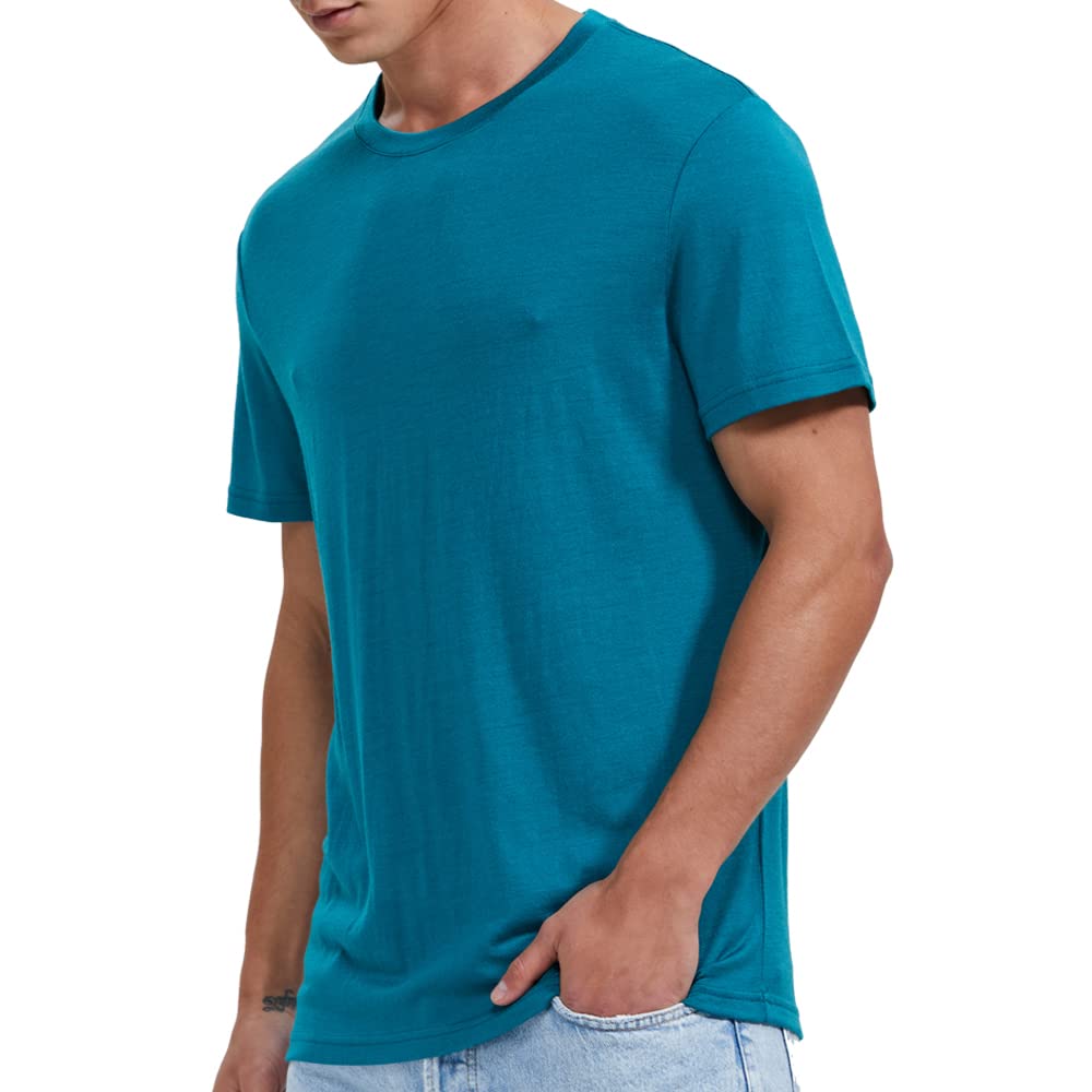 Woolinkin 100% Merino Wool T-Shirt - Men’s Short Sleeve Undershirt - 150 Lightweight Wool Base Layer (as1, Alpha, m, Regular, Regular, Teal)