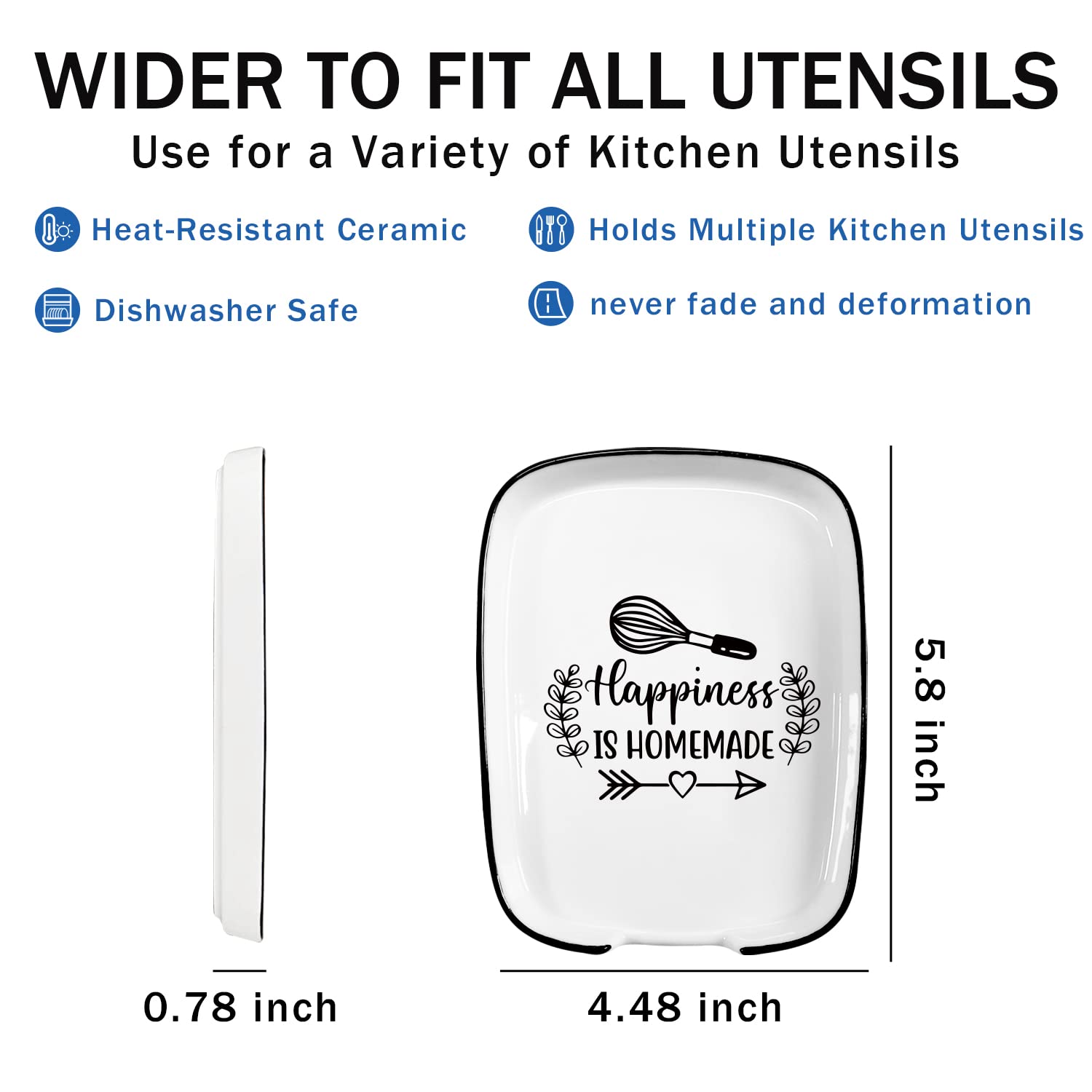 Spoon Fork Rest Happiness Is Homemade Ceramic Heat-Resistant Kitchenware Kitchen Accessory, Suitable for Dinner Party Host, Dining Table, Kitchen Countertop or Stove Top and Gift for Home Chef