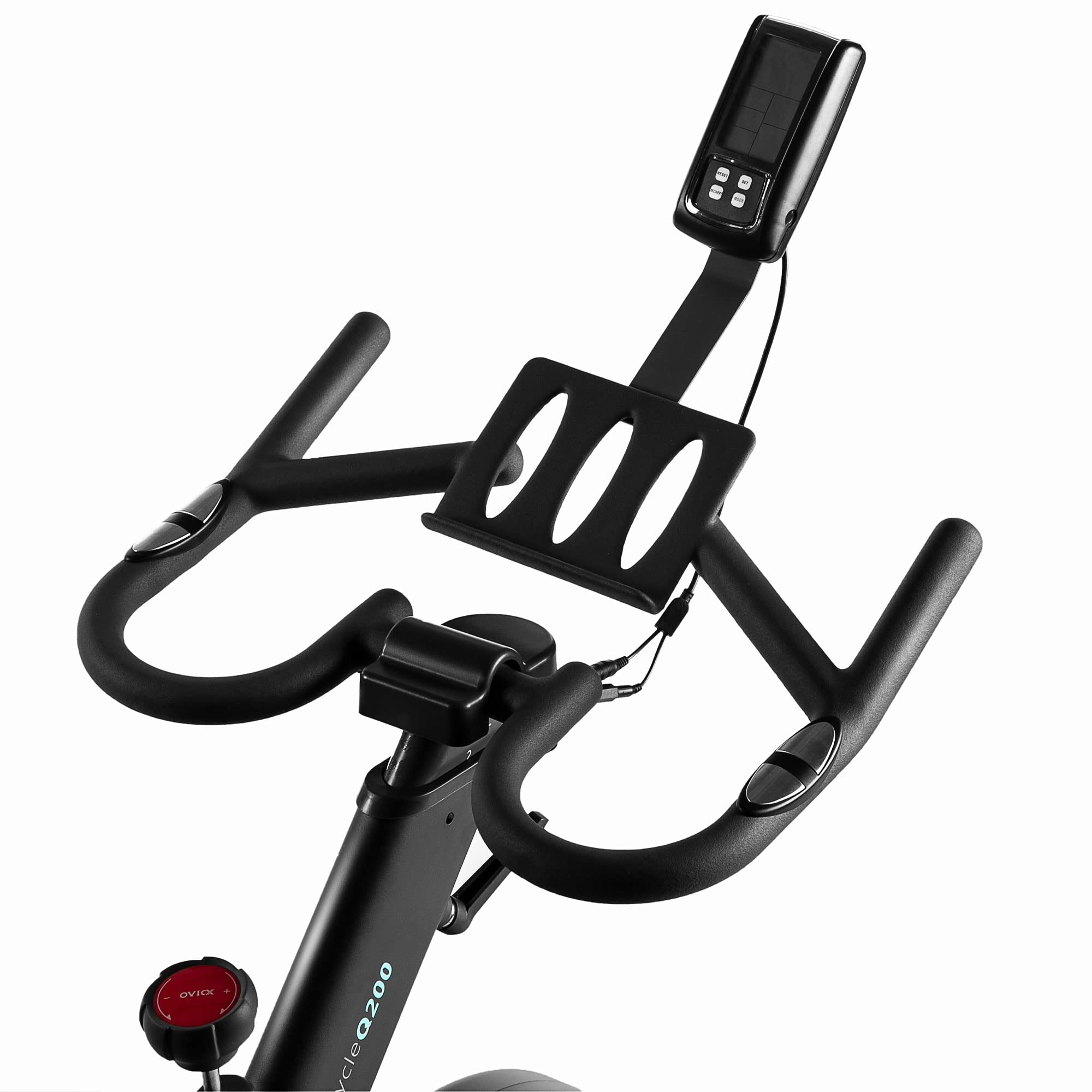 OVICX Q200C Comfortable Home Workout Exercise Bike with Customizable Seat & Bullhorn Handlebars, Digital LCD w/Real Time Stats, & No Slip Cage Pedals Black