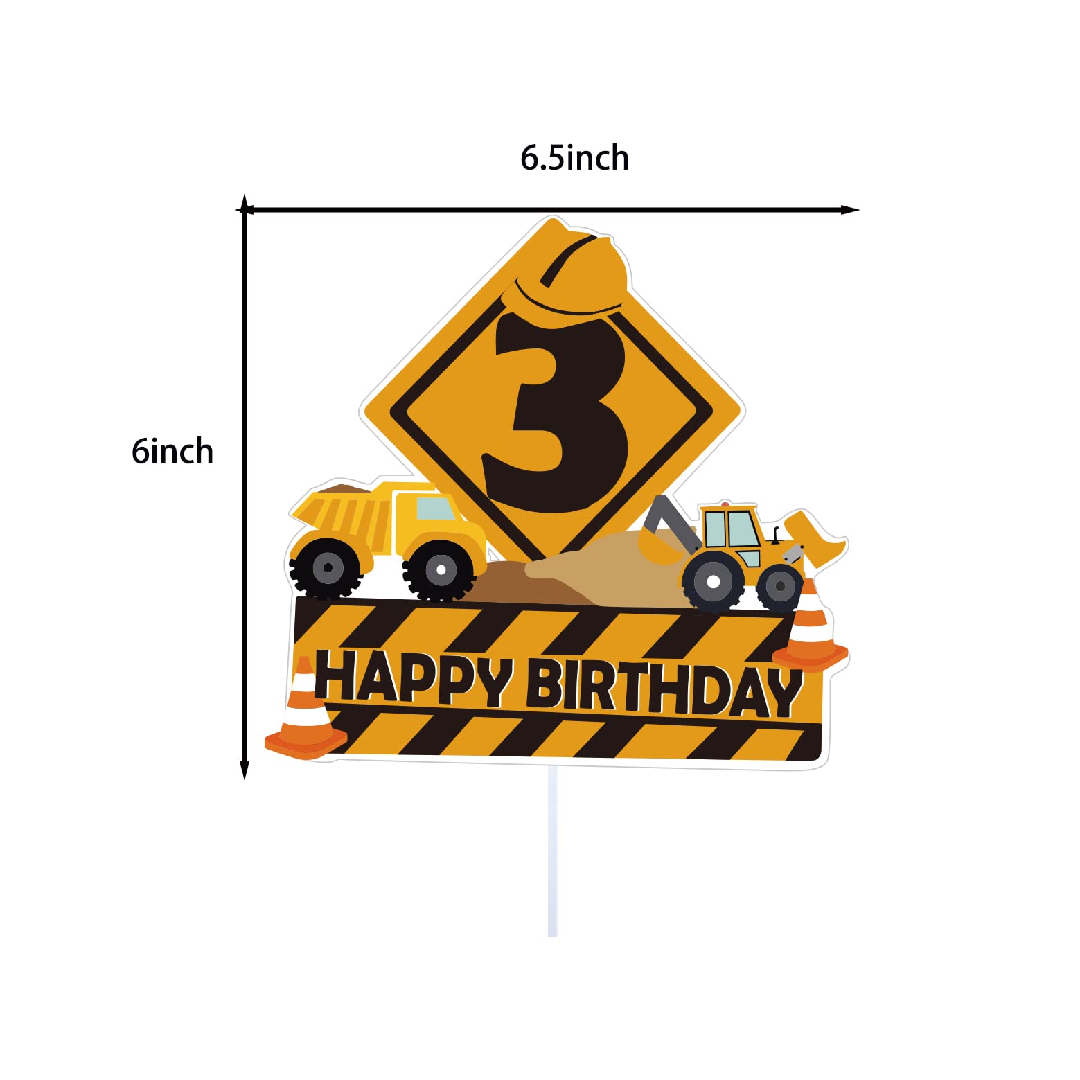 PuPuFly Excavator 3rd Birthday Cake Topper for Engineering Construction Theme Decoration ,Kids Boy 3 Year Happy Party — 1 (PuPuFlya53214)