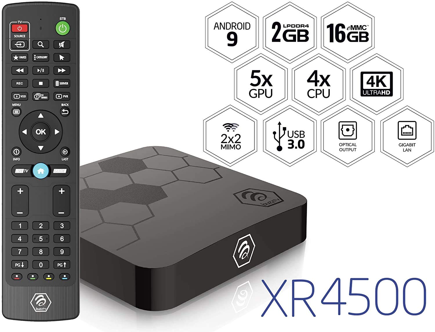 Package of 4 - BuzzTV XR4500 - Android 9 4K Ultra HD - 2GB Ram 16GB Storage Pack of 4