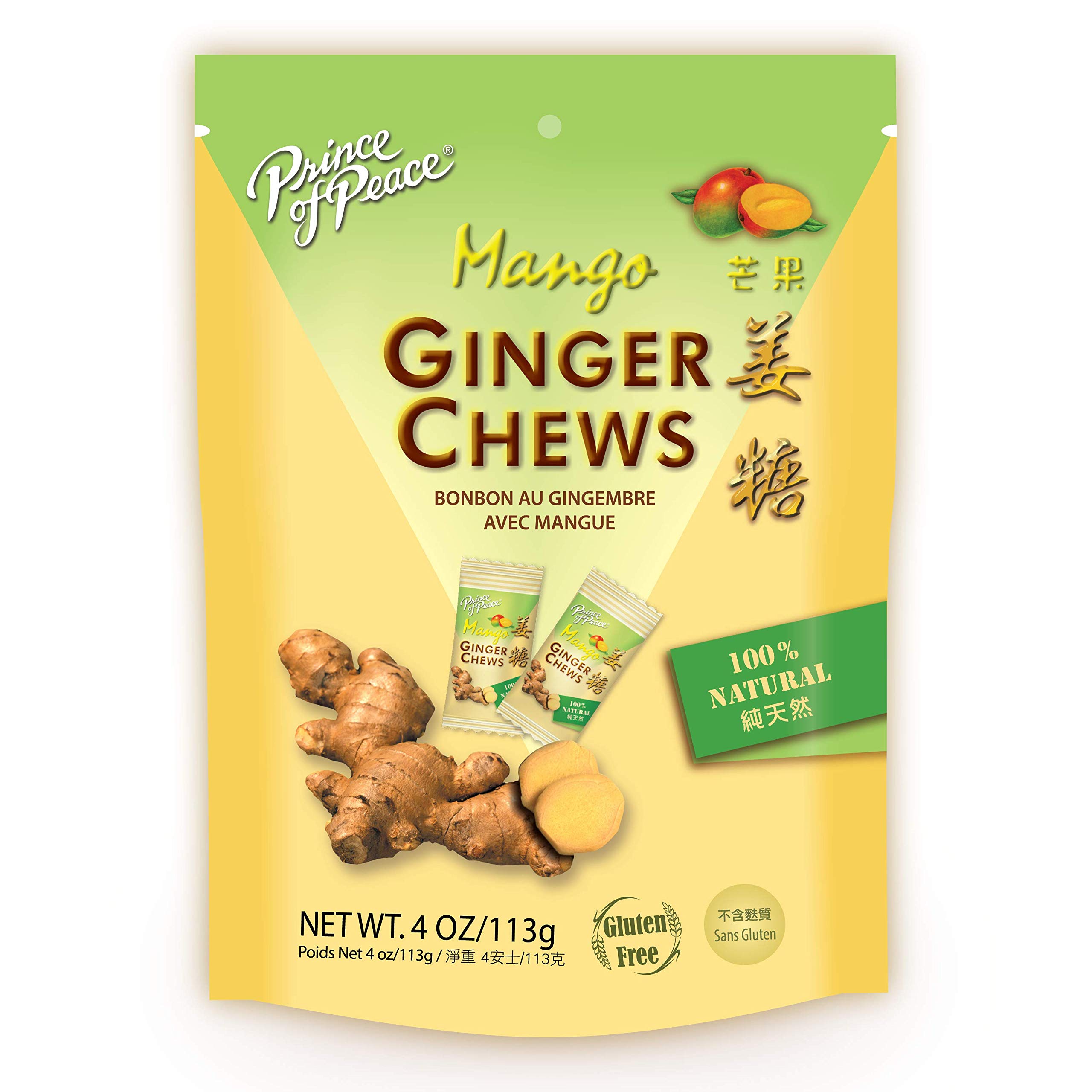 Prince of Peace Ginger Chews With Mango, 4 oz. – Candied Ginger – Mango Candy – Mango Ginger Chews – Natural Candy – Ginger Candy