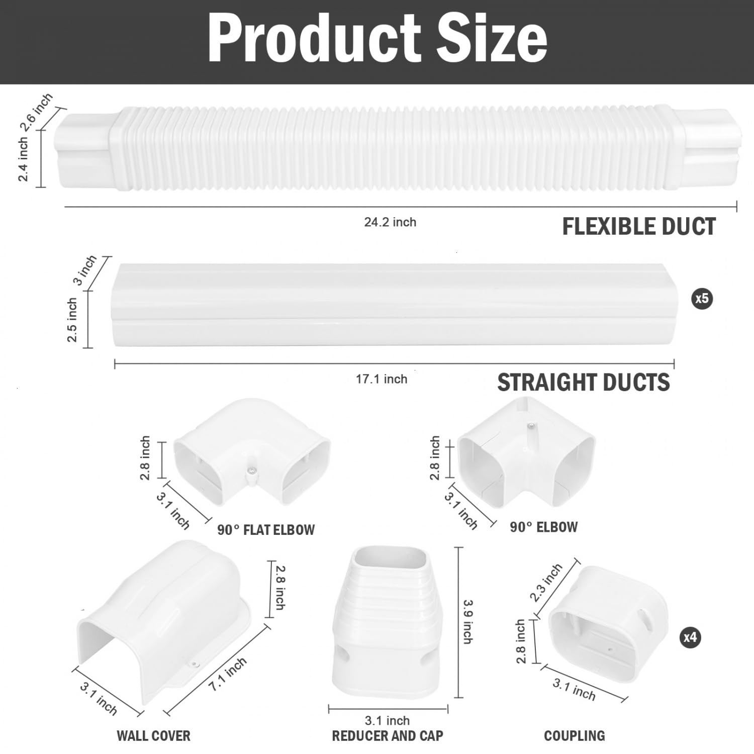 YoleShy 3'' 9 Ft Mini Split Line Set Cover PVC Mini Split Cover Kit Easy Installation Decorative Line Cover Kit for Mini Split AC Line Cover Kit for Heat Pump & Units Air Conditioners